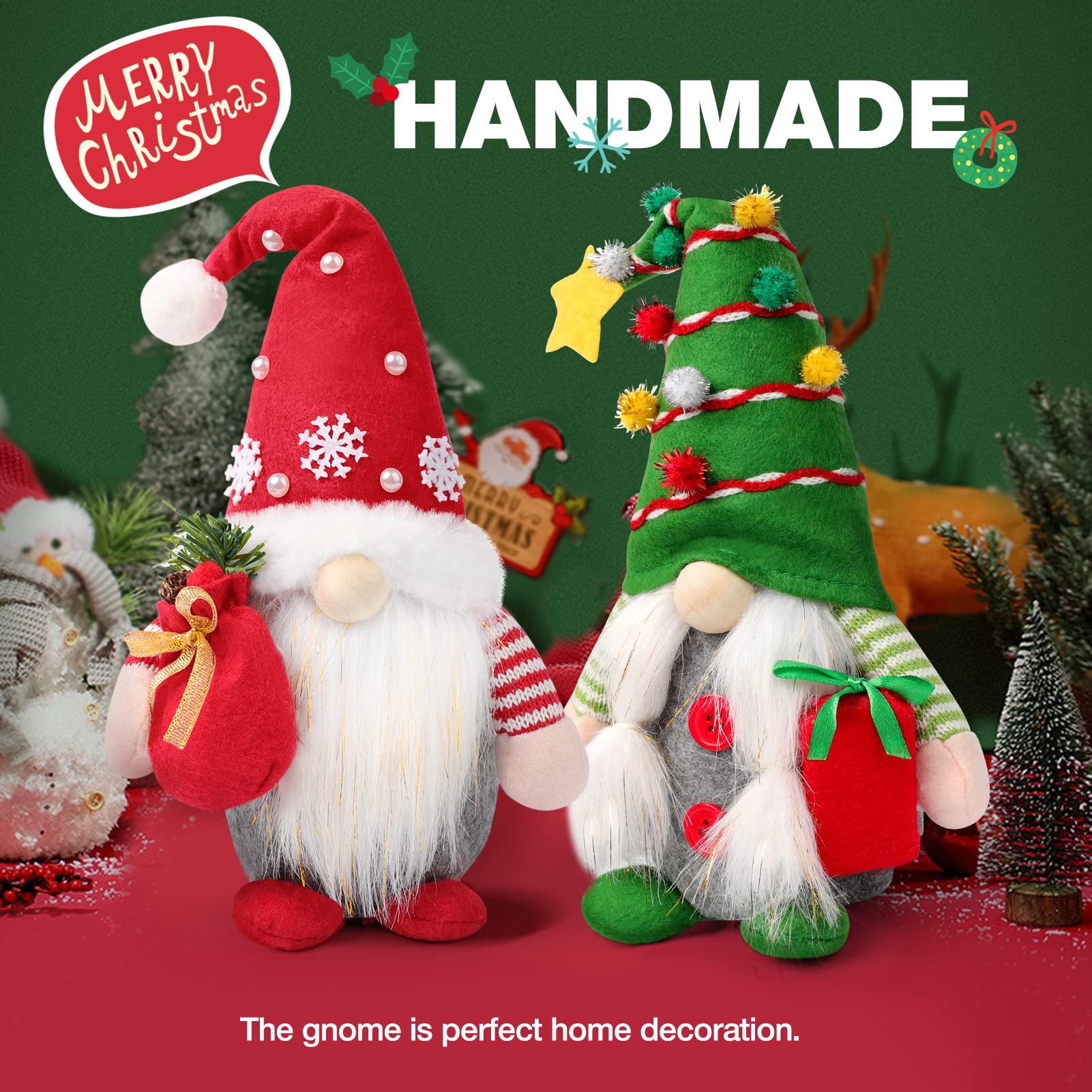 Ndeno 2PCS Christmas Gnome Plush Decorations, Red Handmade Scandinavian Tomte - Christmas Home Tabletop Elf Gnomes Decor Ornaments 01 01