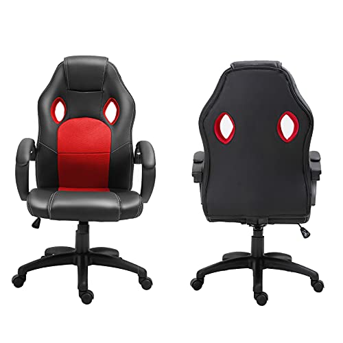 Polar Aurora Office Chair PU Leather Racing Style Computer Gaming Chairs Adjustable Swivel Desk Chair Red