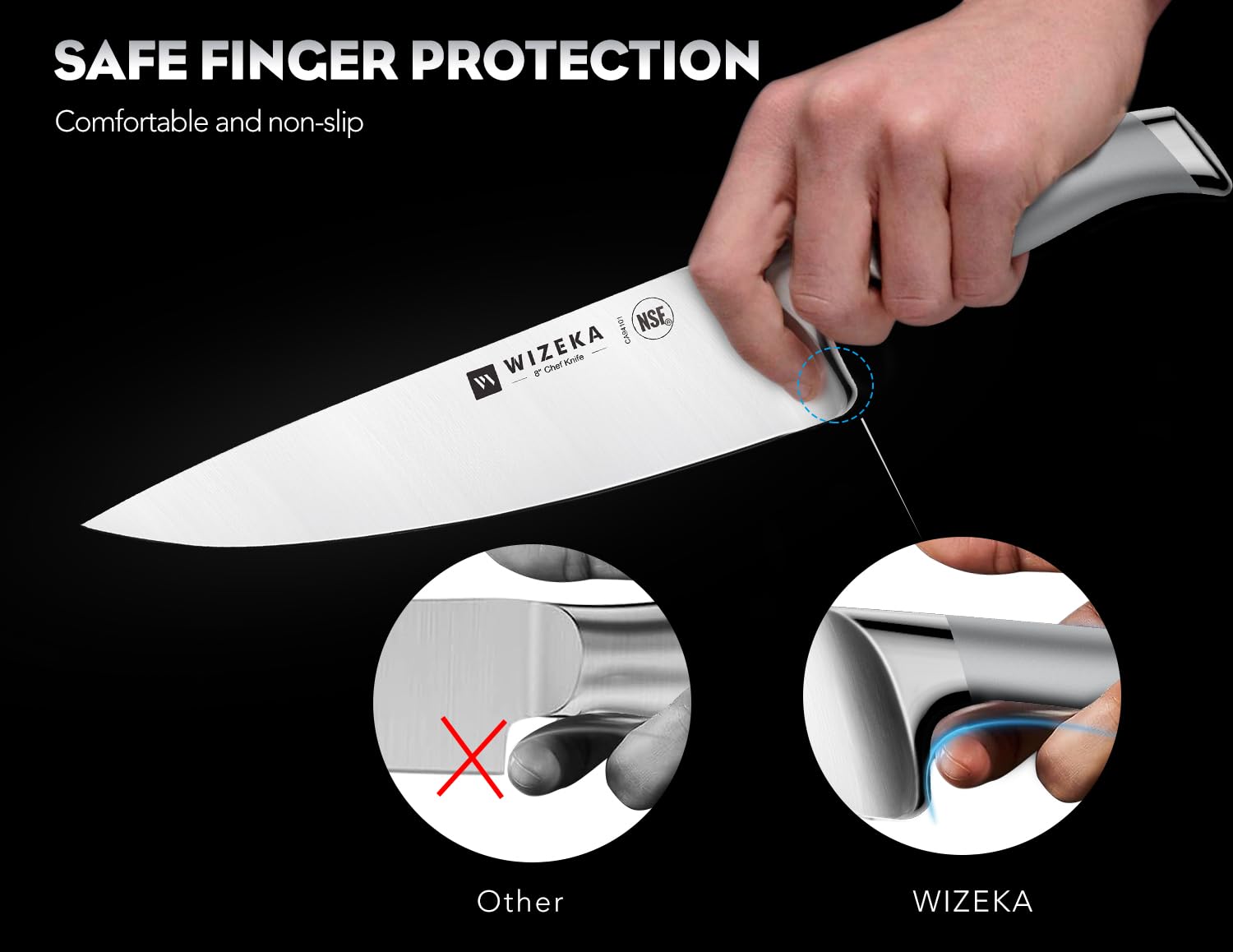 WIZEKA Kitchen Knife Set with Block, 15PCS Dishwasher Safe Knife Block Set with Sharpener, One-Piece German Stainless Steel Kitchen Knives, Silver Wings Series, Best Gifts for Him Her