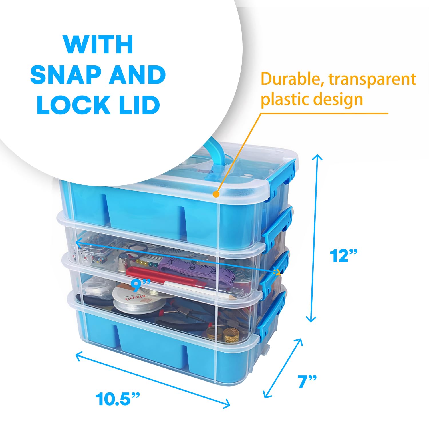 Multi-Compartment Stackable Craft Storage Organizer Box with Dividers - Plastic Hobby Art Organizer Storage Containers, Beads, Sewing Supplies, and Jewelry Making - Craft Organizers Container (Blue)