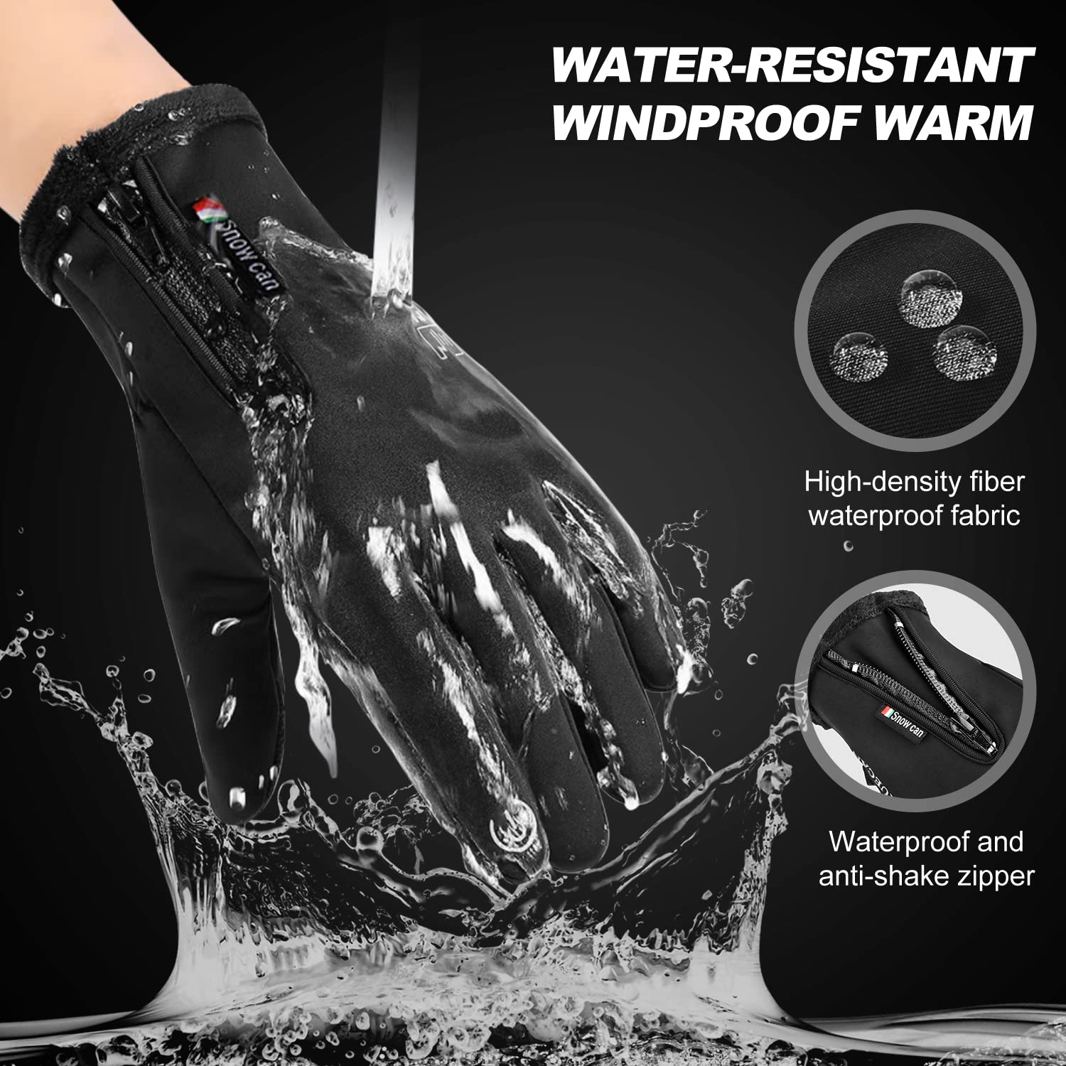 Tsuinz Winter Gloves,Waterproof Gloves for Women Men with Touchscreen Fingers,Anti-Slip Windproof Warm Cold weather Leather Gloves