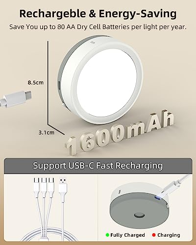 Rechargeable Color Changing Puck Lights, 1600mAh Battery Powered Tap Light with Remote Magnetic Push lights Stick On Closet Lights Wireless LED USB Shelf Light RGB Under Cabinet Touch Lights Classroom