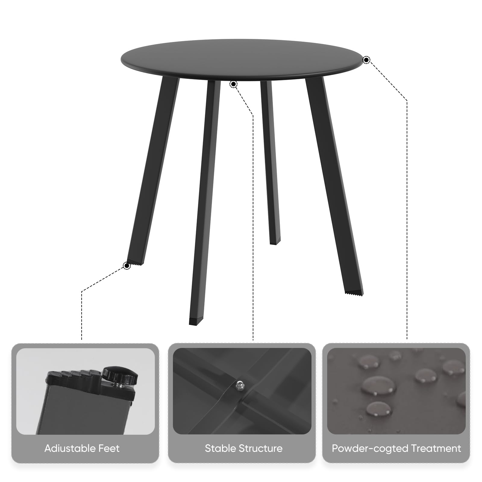 Nalupatio Patio Round Outdoor Coffee Table Side Table Round end Table Weather Resistant Steel Large/Normal Round End Table Outdoor Side Table for Balcony, Porch, Deck, Poolside Yard Garden