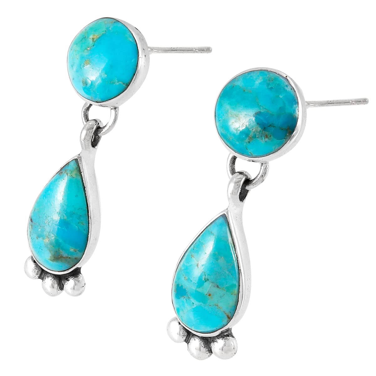 Turquoise Earrings 925 Sterling Silver & Genuine Turquoise (Turquoise)