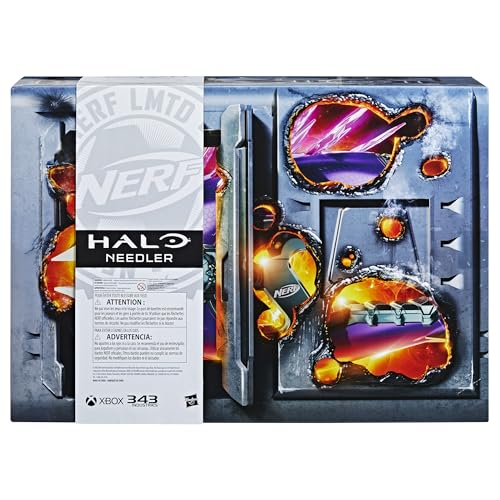 Nerf LMTD Halo Needler Dart-Firing Blaster, Light-Up Needles, 10-Dart Rotating Drum, 10 Nerf Elite Darts, Game Card with in-game Content