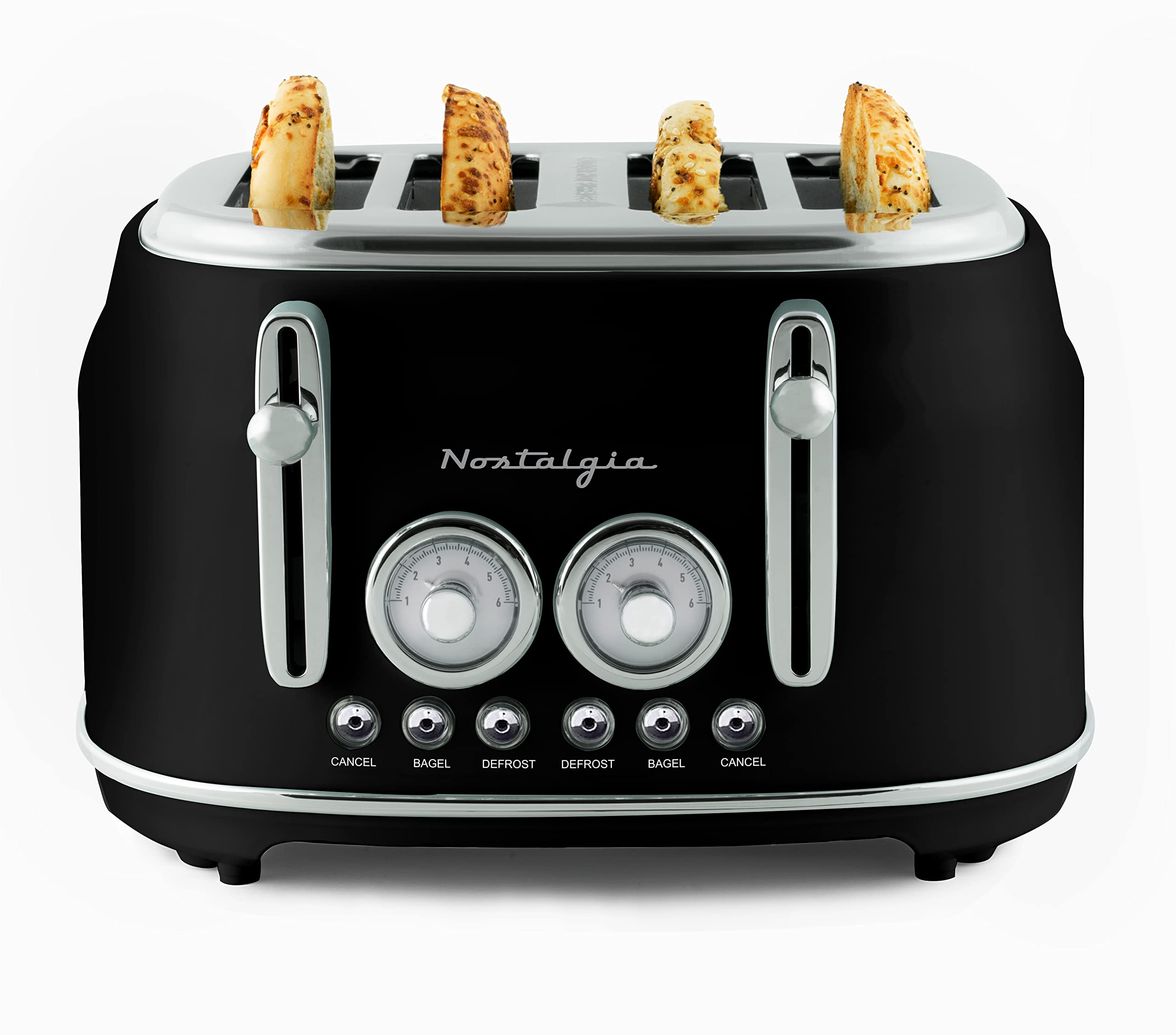 Nostalgia Classic 4-Slice Wide Slot Toaster, Retro Vintage Design With Six Toasting Settings & Removable Crumb Tray, Black