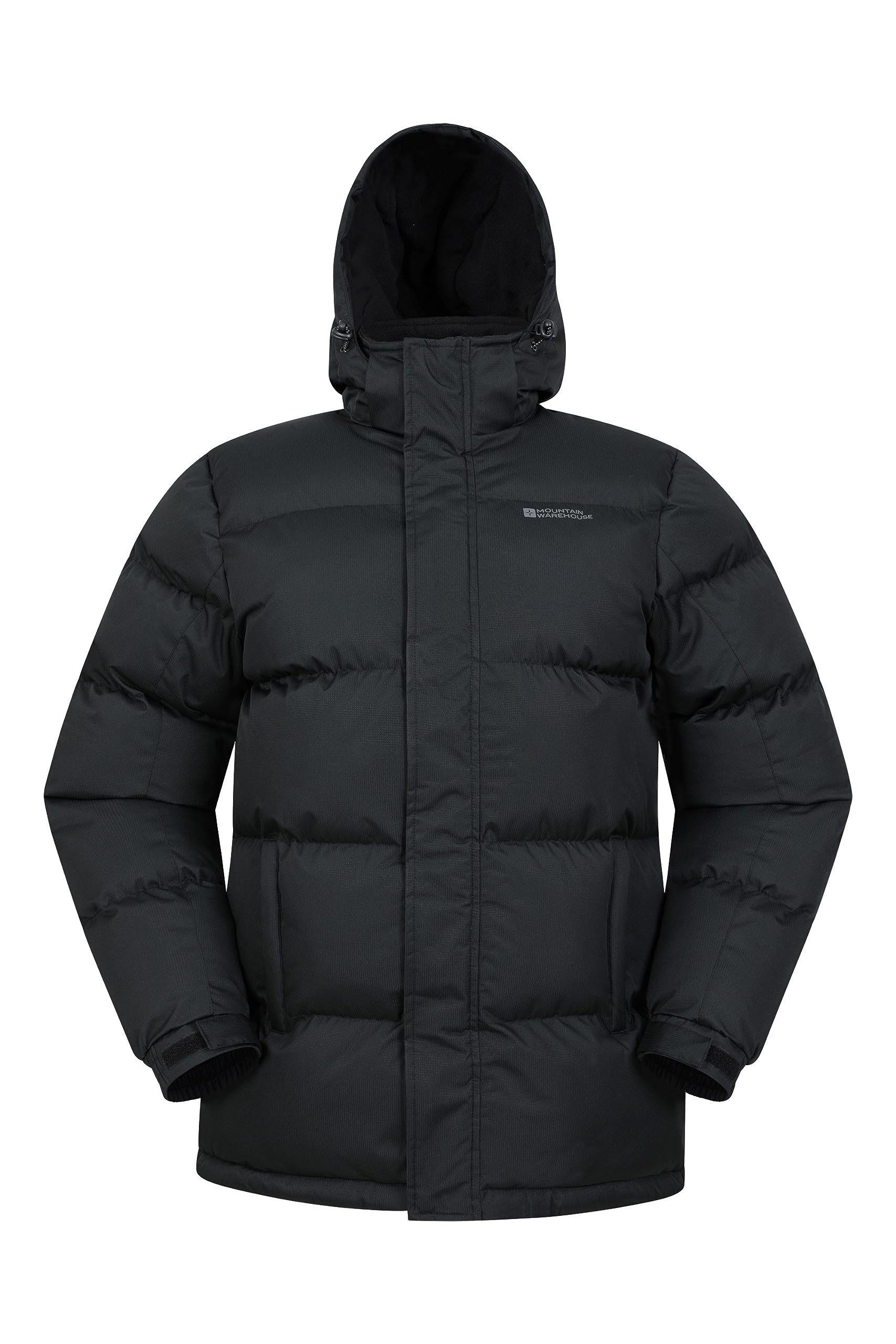 Mountain Warehouse Snow Mens Padded Jacket - Fleece Lined Hood Puffer Black Large