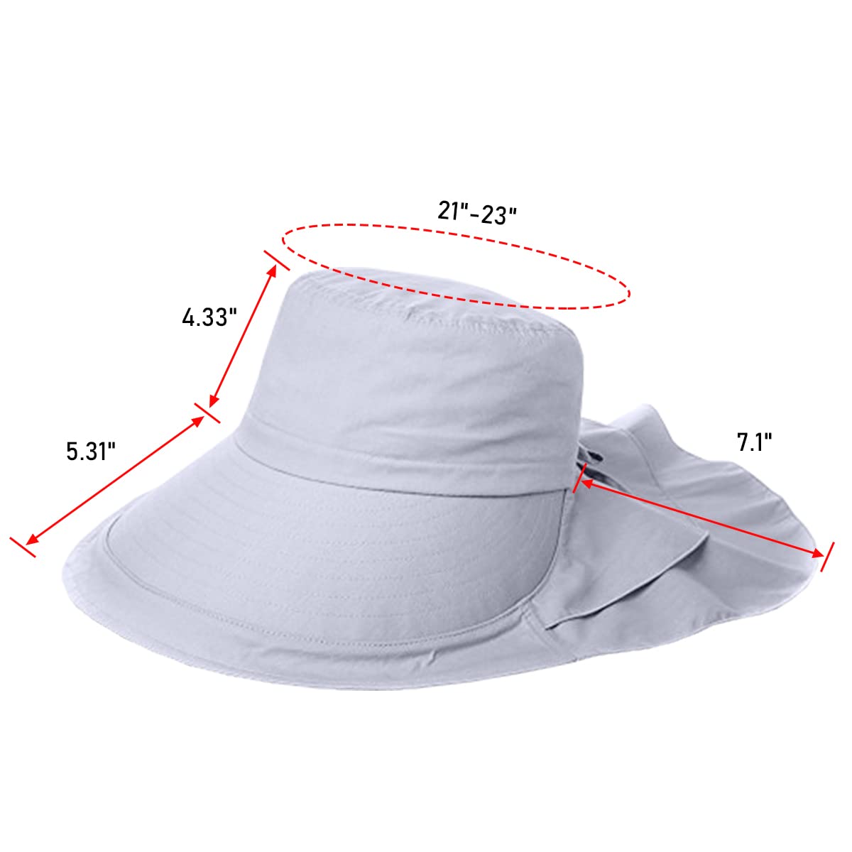 ZEXIAN Womens Sun Hat UPF 50+ Wide Brim and Ponytail Hole, Hiking Safari Hat with Neck Flap (Light Gray)