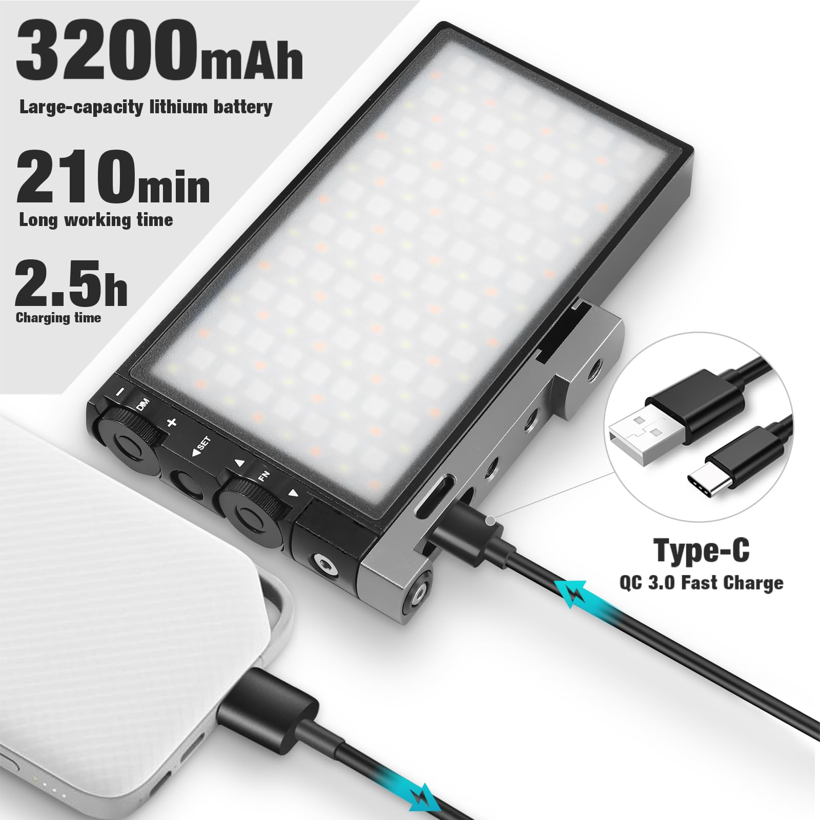 Pixel G1s RGB Camera Light with APP Control, Built-in 12W Rechargeable Battery RGB Video Light, 10 Common Lighting Effects, CRI≥97 2500-8500K LED Video Light with Aluminum Alloy Body, Mini Tripod