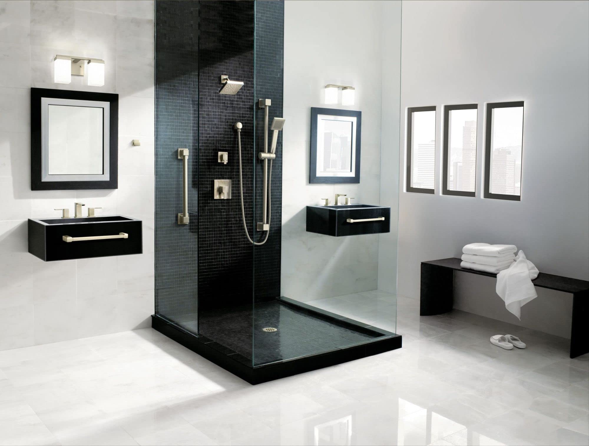 Moen 90 Degree Chrome Modern Shower Trim Kit, Square Shower Head and Handle Set, Posi-Temp Shower Faucet System provides High Pressure Shower Heads and Single-Handle Lever, Valve Required, TS2712