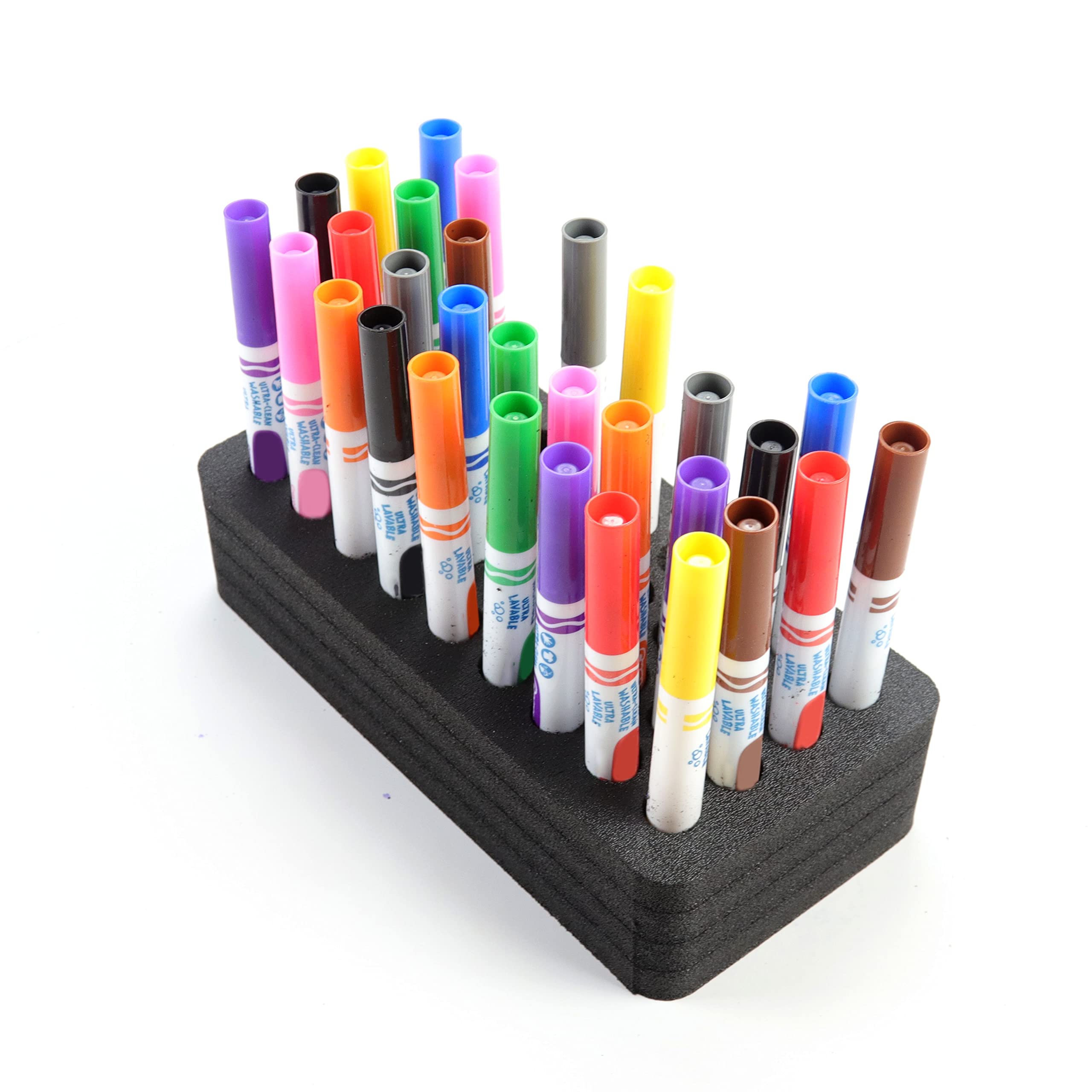 Polar Whale Washable Marker Desk Stand Organizer Compatible with Crayola and Others Design Storage Tray Supply Non-Scratch Non-Rattle Washable Durable Black Foam Holds 36