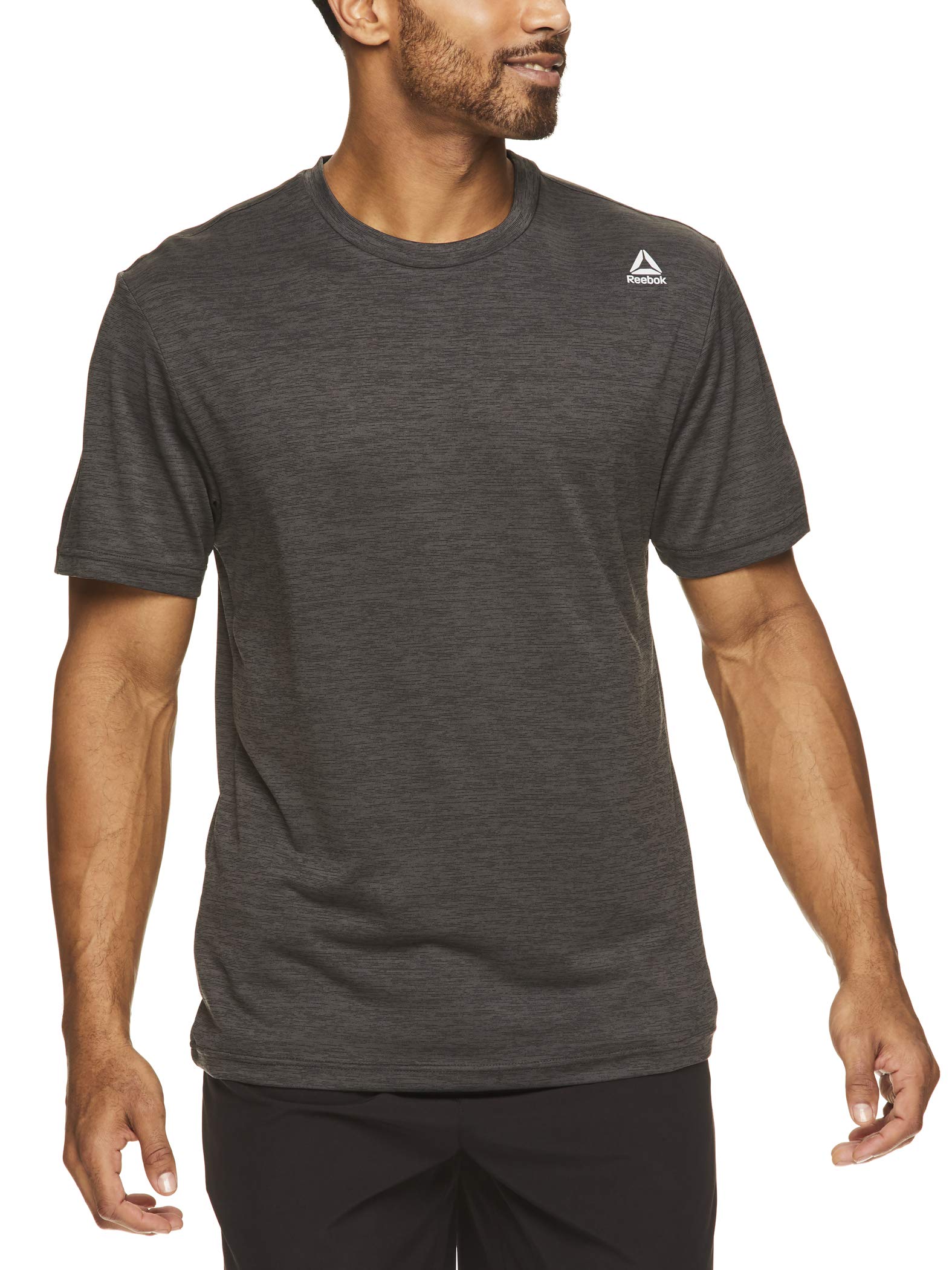 Reebok Men's Supersonic Crewneck Workout T-Shirt Designed with Performance Material - Charcoal Heather Dash, Large