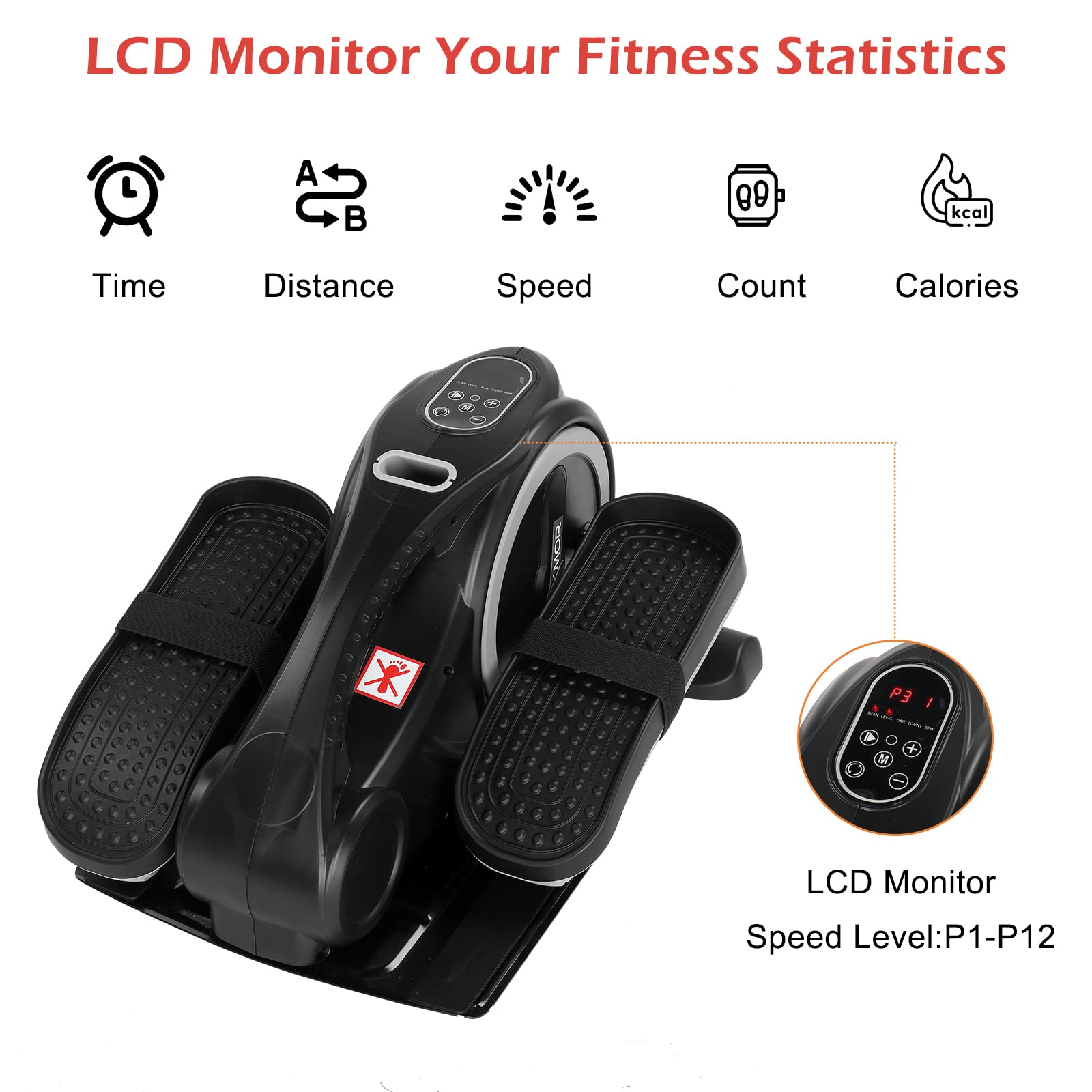 PEXMOR Under Desk Elliptical Machine, Mini Elliptical Exercise Bike Adjustable Resistance with Display Monitor & Non-Slip Pedal, Portable Desk Pedal Elliptical Exerciser Quiet for Home Office (Black)
