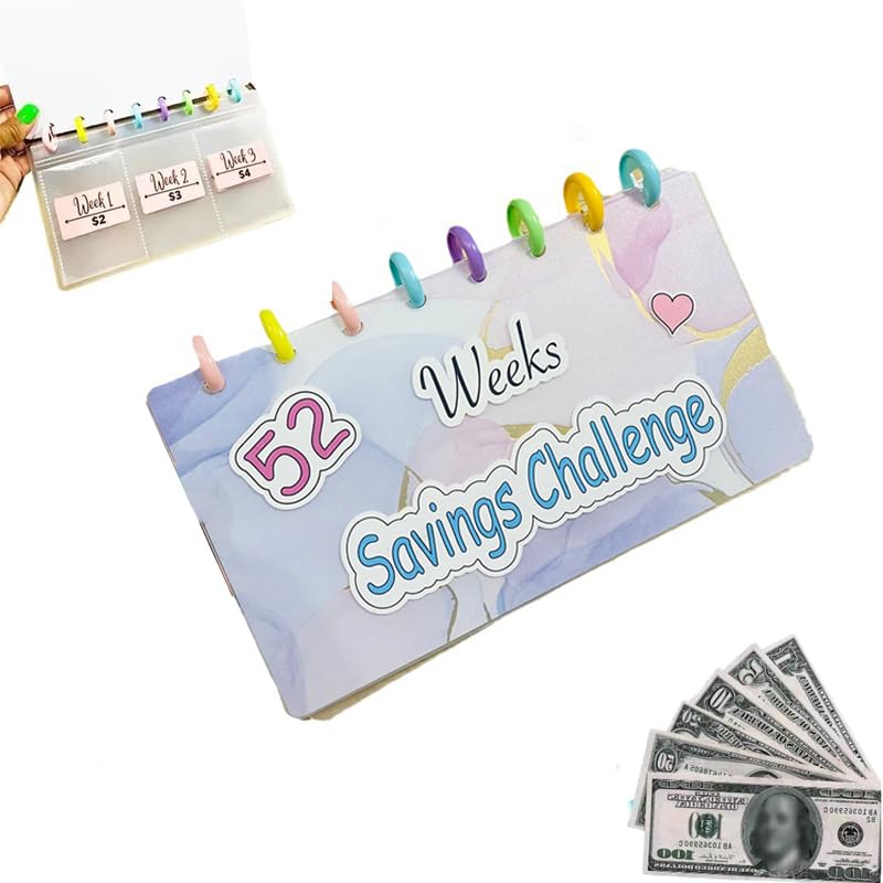 Savings Binder l 52 Week Savings Challenge, Reusable Budget Book with Cash Envelopes, Frosted Cover Money Organizer for Cash, Budget Book Planner, Money Binder for Saving