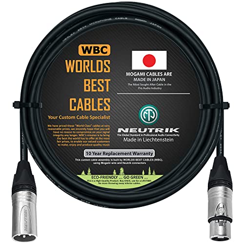 WORLDS BEST CABLES 10 Foot β Quad Balanced Microphone Cable Custom Made Using Mogami 2534 Wire and Neutrik NC3MXX Male & NC3FXX Female Silver XLR Plugs