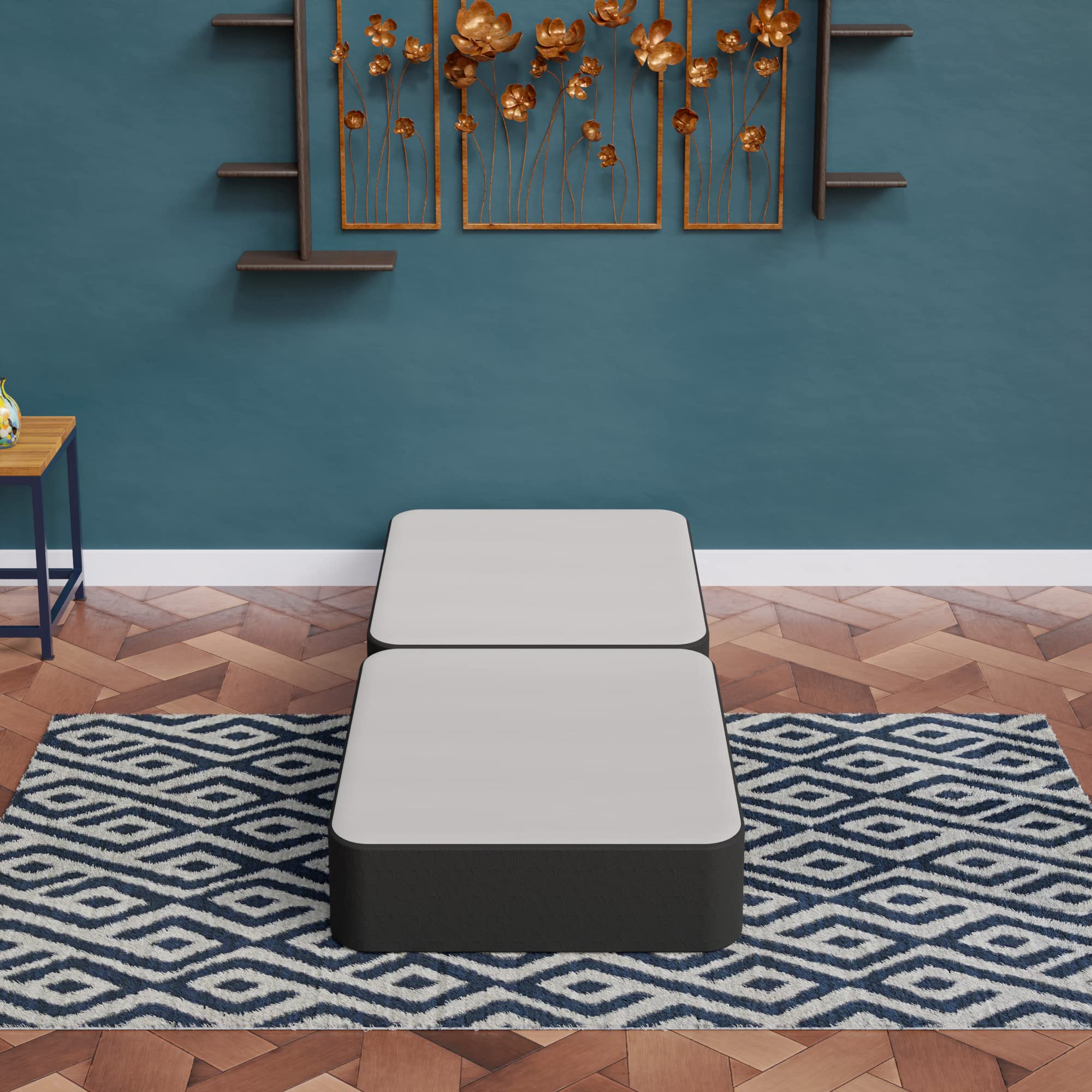 Nutan, 4-Inch Sturdy Split Box Spring for Mattress Support-Durable and Fully Assembled, Natural Wood Foundation for King, White