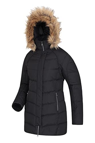 Mountain Warehouse Isla II Womens Down Jacket - Faux Fur Trim Hood Black Womens Size 4 US