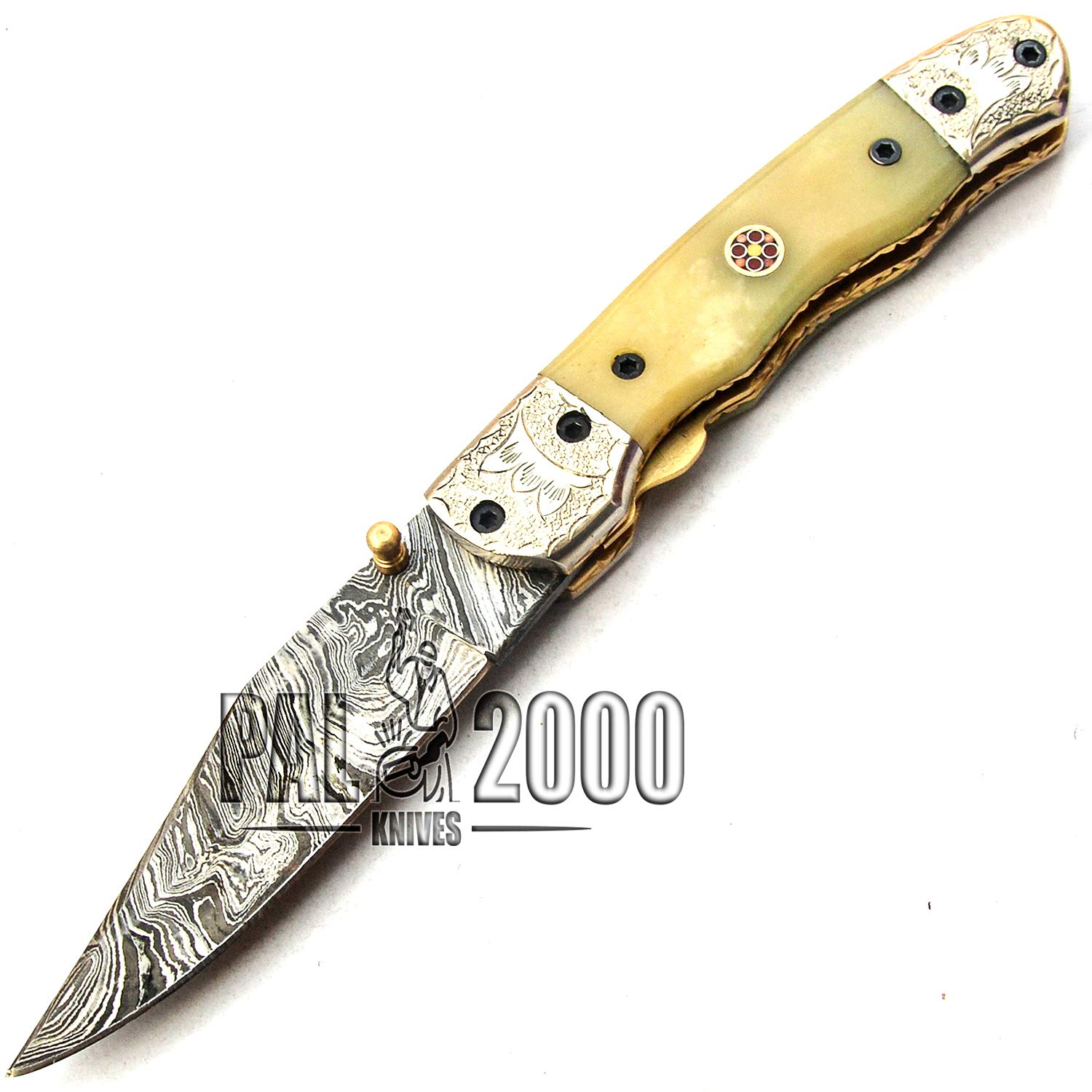 PAL 2000 KNIVES Handmade Folding knife - Damascus Pocket Knife - For Men - with Camel Bone Handle - Custom Pocket Knife - for - Camping - Fishing - Outdoor - and EDC - 9680