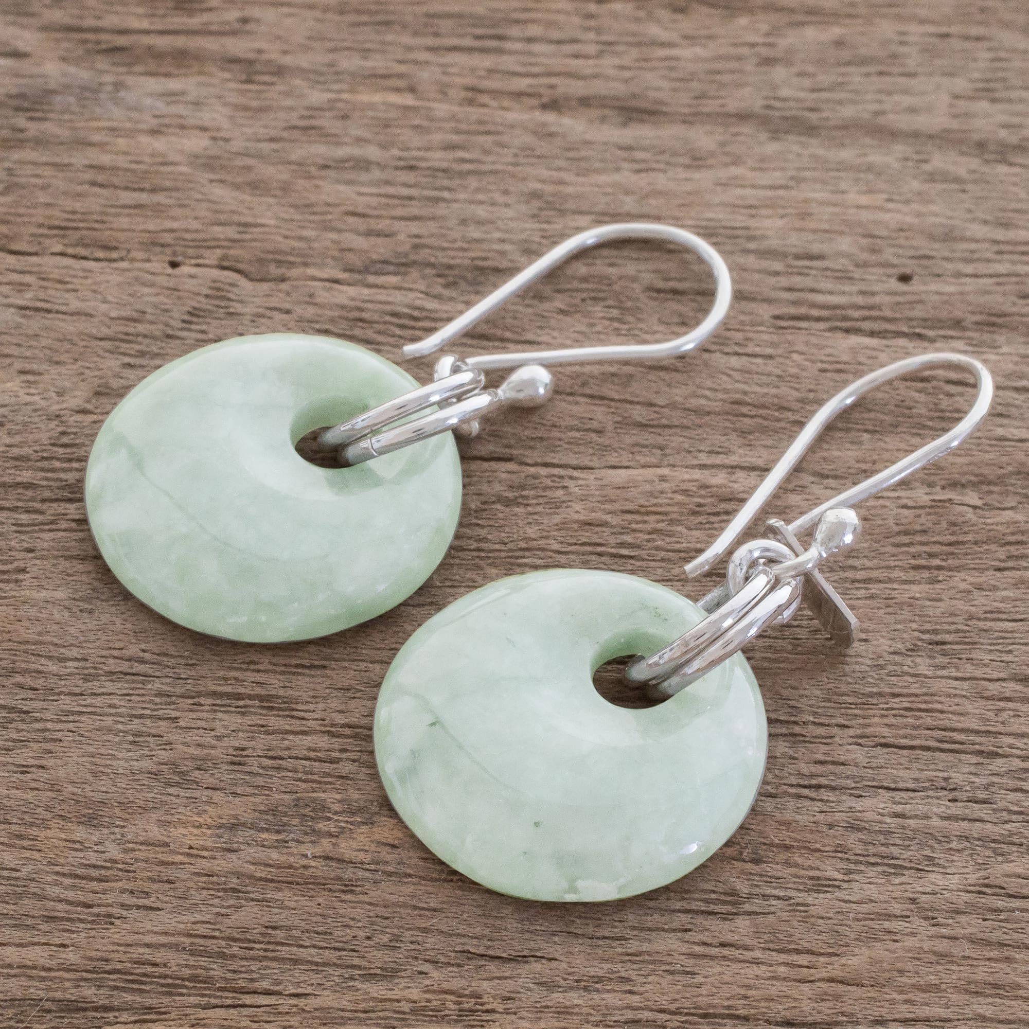 NOVICA Artisan Handmade Jade Dangle Earrings Unique .925 Sterling Silver Green Guatemala 'Maya Memory'