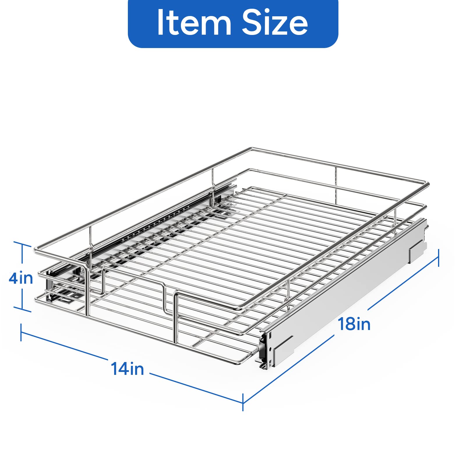 ROOMTEC Pull Out Cabinet Organizer, Cabinet Pull Out Shelves 14" W x 18" D, Heavy Duty Cabinet Drawers Slide Out Kitchen Cabinet Organizers Storage Shelf