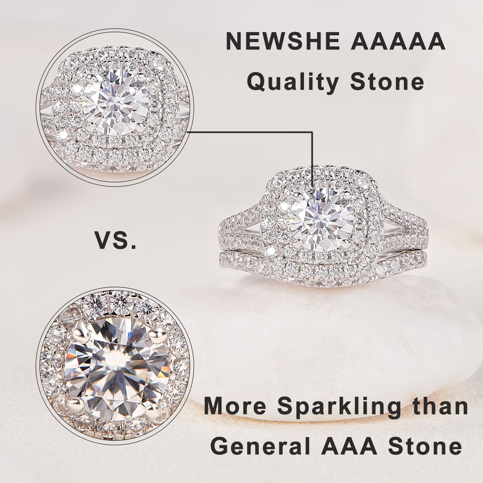Newshe Jewellery Wedding Engagement Ring Set AAAAA Cz 925 Sterling Silver 2Ct Round Created Blue Sapphire White Size 7