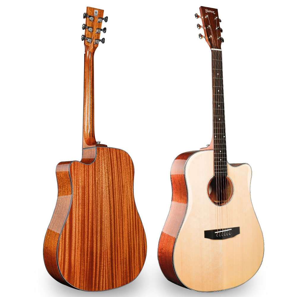 TRUMON Acoustic Guitar Solid Spruce Top for beginner Adult Full Size Dreadnought Cutaway Guitar Bundle with Gig Bag Strings Capo Pickguard Pick Right Hand