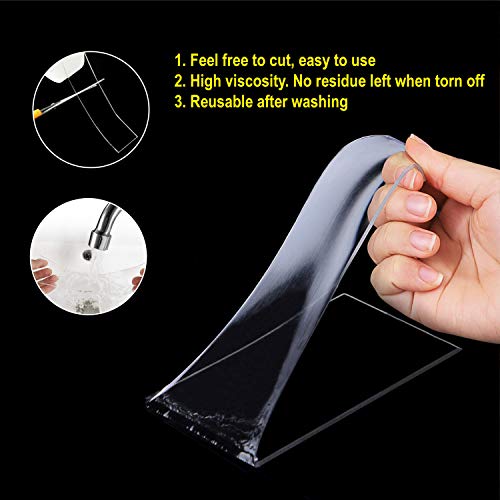 Multipurpose Double Sided Mounting Tape - Washable Traceless Clear Adhesive Tape - Household & Industrial Gel Tape(6.56FT)