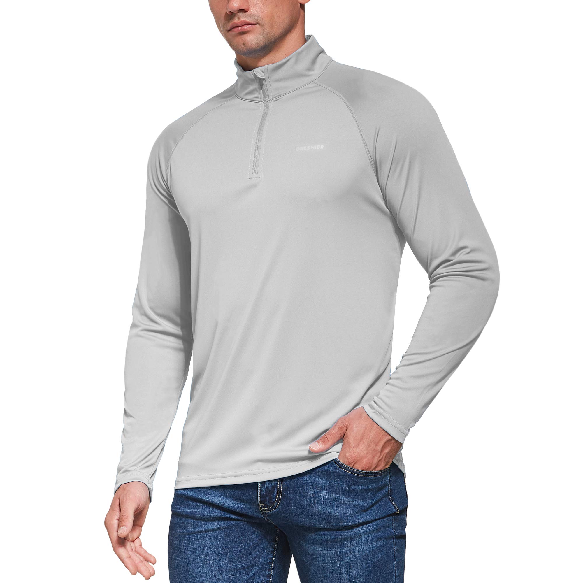 OGEENIER Men's 1/4 Zip Pullover Long Sleeve Sun Protection Shirts UPF 50+ Fishing Golf Running Shirts,Grey,M
