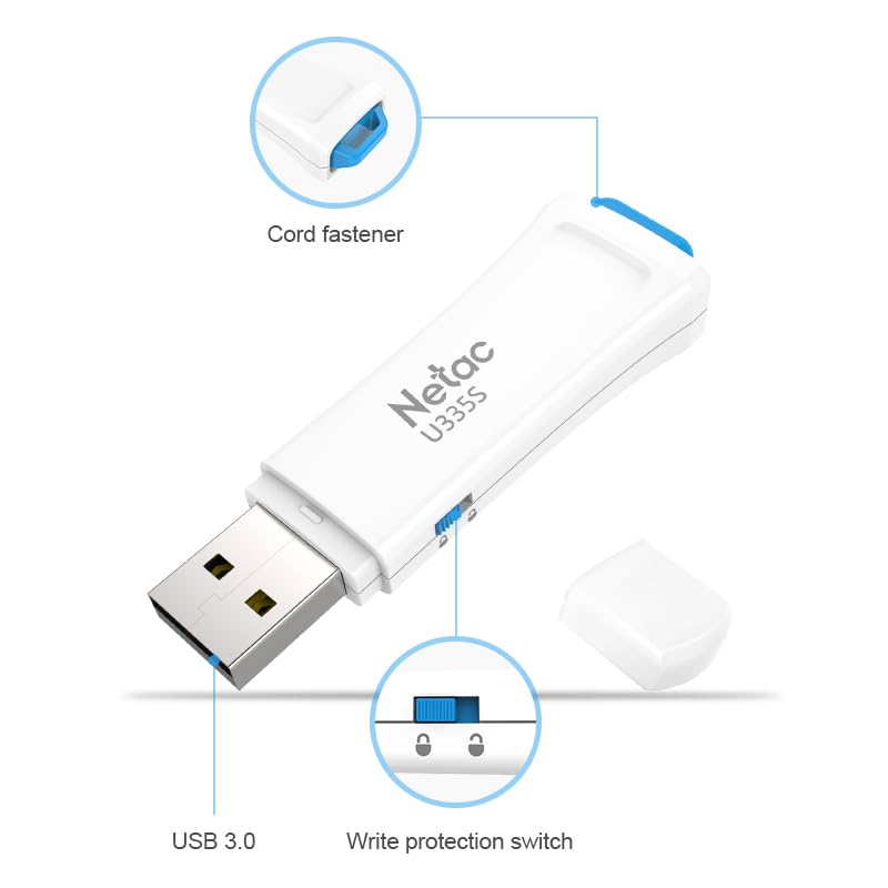 Netac 64GB USB Stick USB 3.0 Flash Drive, Up to 90MB/s, Thumb Drive for Data Storage, Pen Drive with Swivel Design, Memory Stick for External Storage Data/Computer/PC/Laptop/Sound