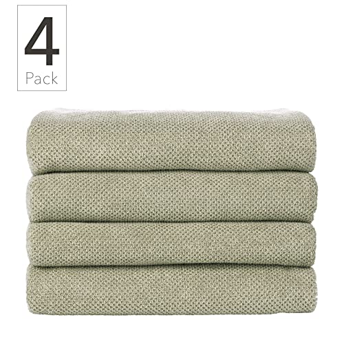 Nate Home by Nate Berkus 100% Cotton Textured Rice Weave Bath Towel Set of 4 | Soft and Absorbent Solid Bathroom Towels from mDesign - Set of 4, Lichen (Sage Green)
