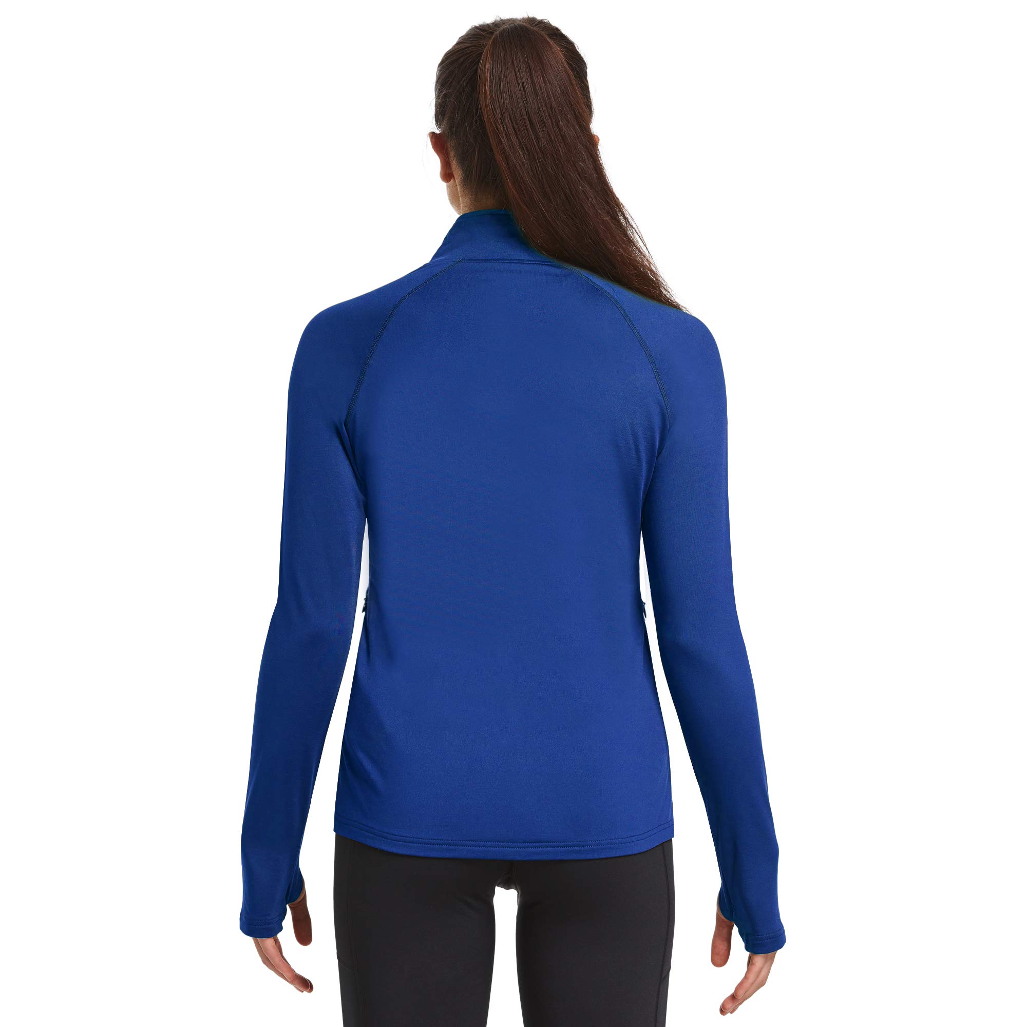 OGEENIER Women's Fleece Pullover Quarter Zip Thermal Shirts Running Long Sleeve Workout Shirts, Navy, XL
