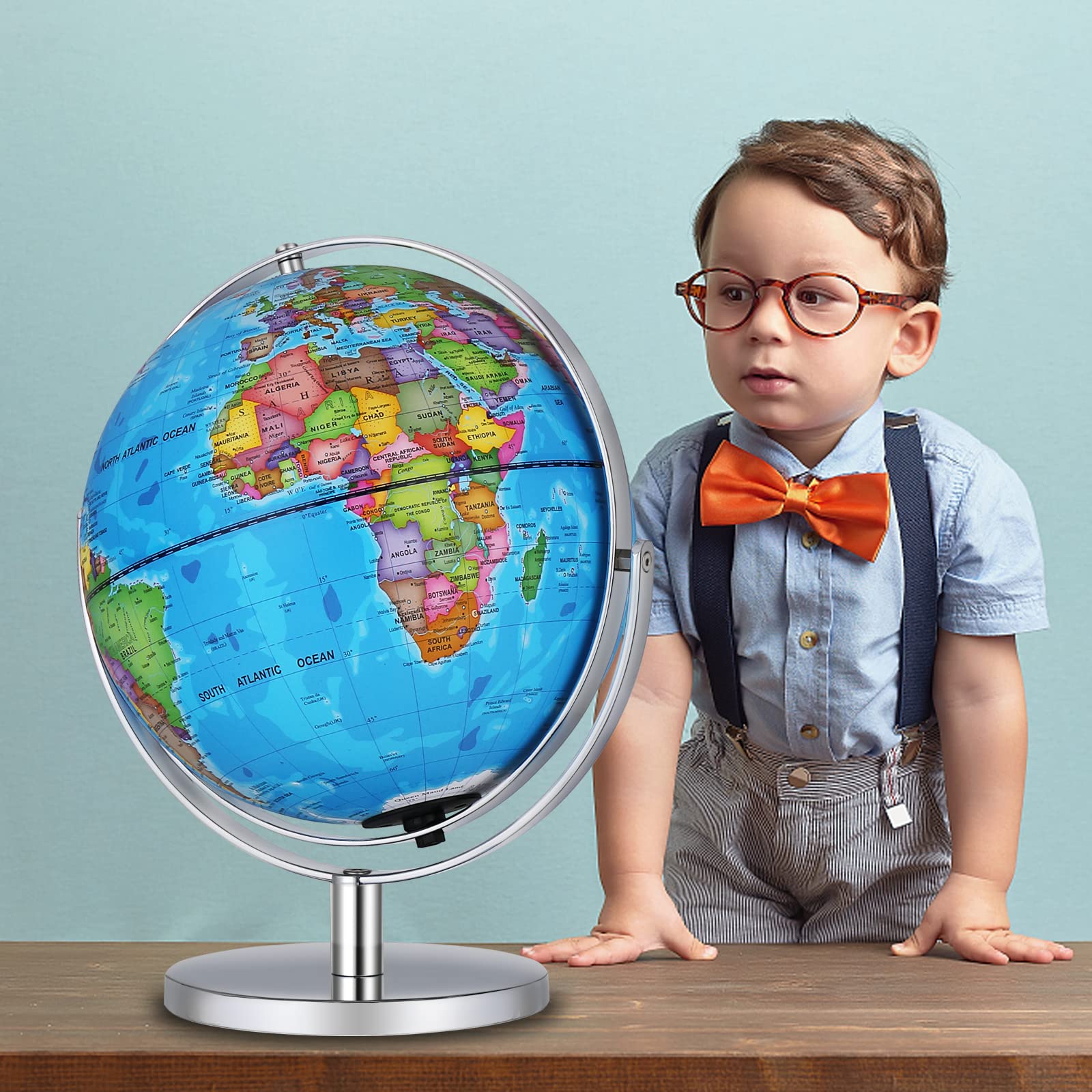 TUFFIOM World Globe, 9-Inch Diameter Illuminated Spinning Earth Globe Display Nightlight with AR interactive and interesting teaching and LED Night Light Lamp