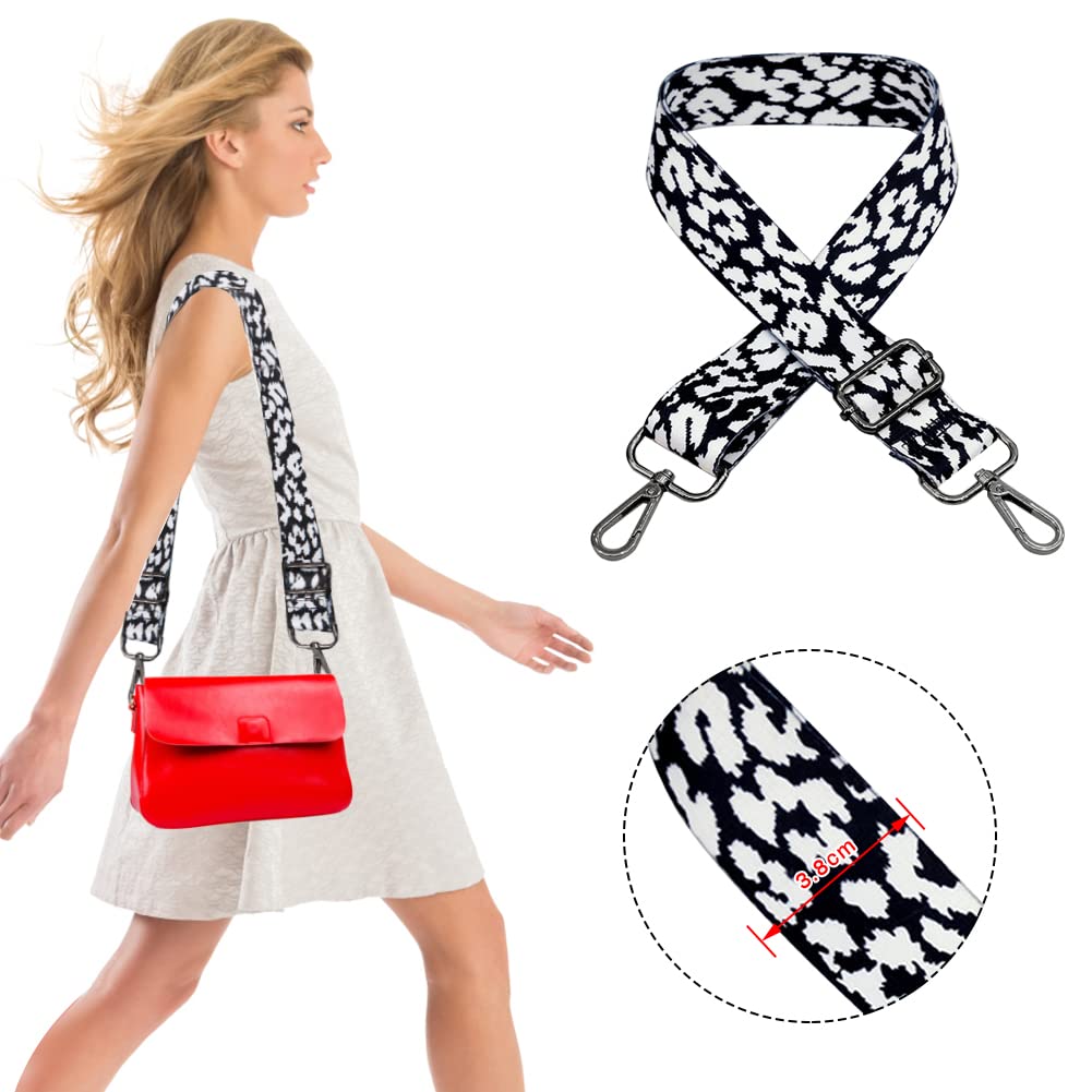 Zcargel Leopard Print Bag Straps, 3.8Cm Leopard Print Cross Straps Adjustable Length 80-140Cm Leopard Print Strap for Crossbody Canvas Bag Purse Handbag Guitar