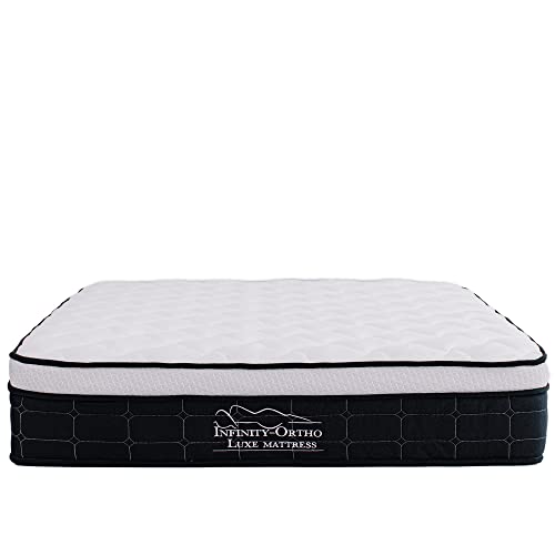 Novezza Home 12 Inch Hybrid Pillow-Top Mattress/Bed-in-a-Box/CertiPUR-US Certified Foam, Queen, White