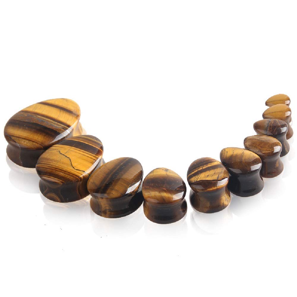 NewZenro Amazonite Tiger Eye Teardrop Ear Gauges Plugs Tunnels Stretcher Expanders Natural Organic Stones Double Flared Earrings Piercing Jewelry (7/8"(22mm)