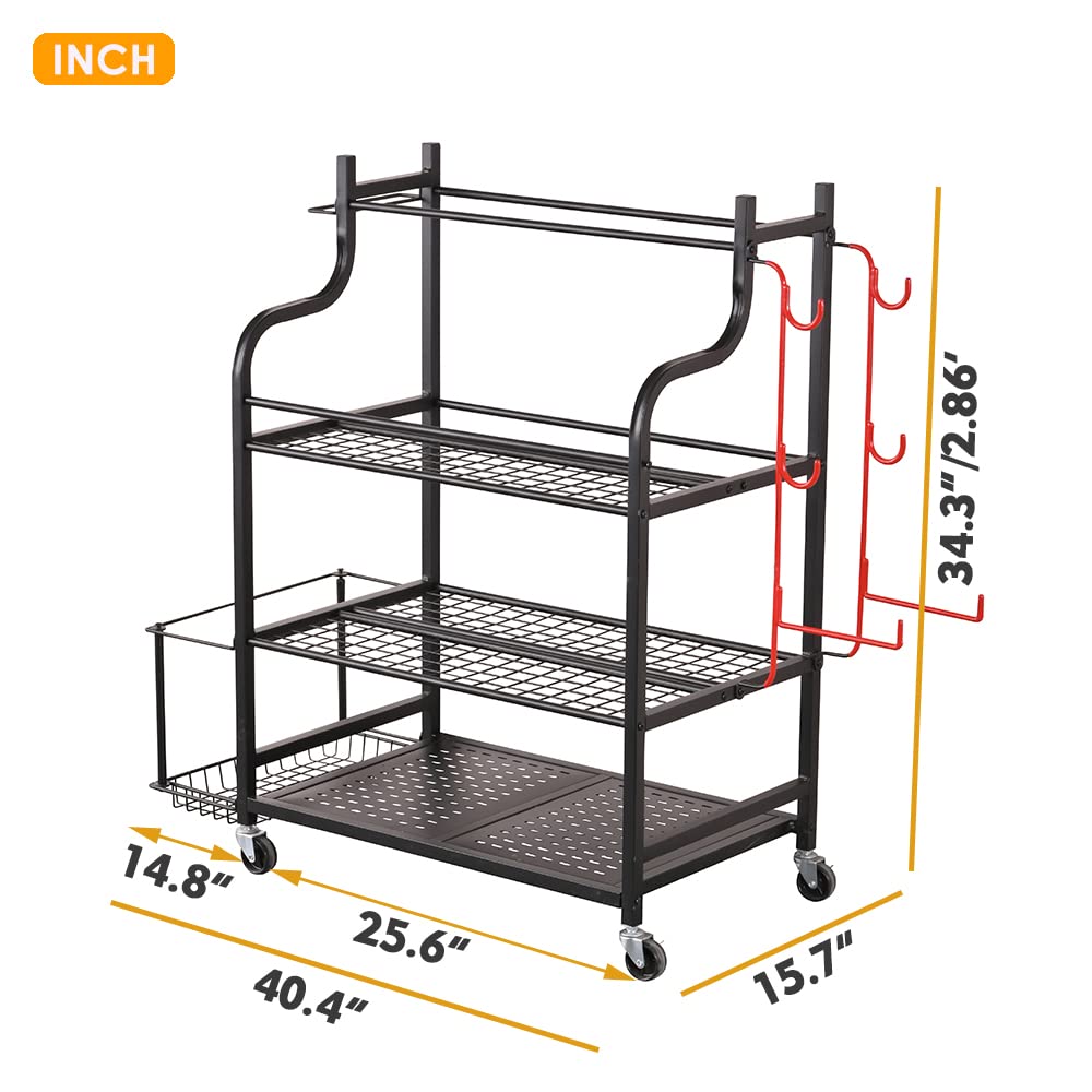 SNAIL Yoga Mat Storage Racks Home Gym Studio Storage Organizer for Dumbbells Kettlebells Foam Roller Yoga Strap and Resistance Bands Large Workout Equipment Storage Rolling Cart With Hooks and Wheels