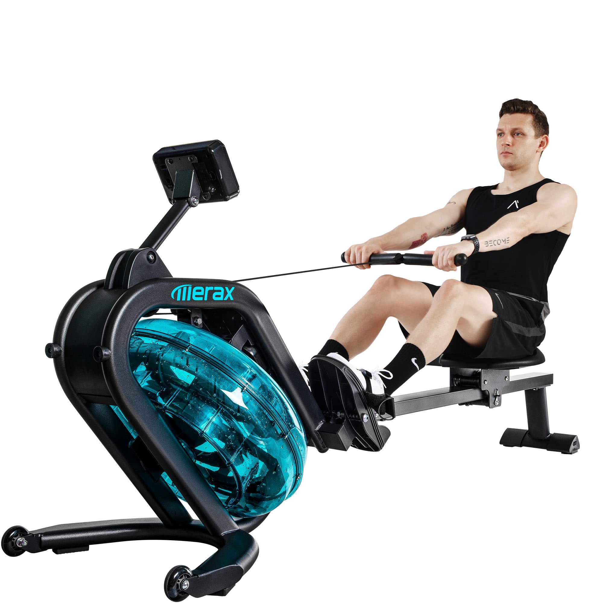 Merax Rowing Machine, Water Rower Machine for Home use, Indoor Cardio Training Exercise Water Resistance Rower with Max 330 lbs Weight Capacity, Aluminum Slide Rail with LCD Monitor
