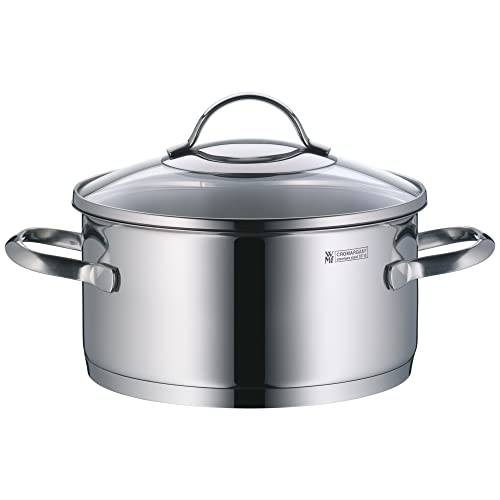 WMF Pot Ø 20 cm Approx. 2.5L Provence Plus Pouring Rim Glass Lid Cromargan Stainless Steel Polished Suitable for Induction Hobs Dishwasher-Safe
