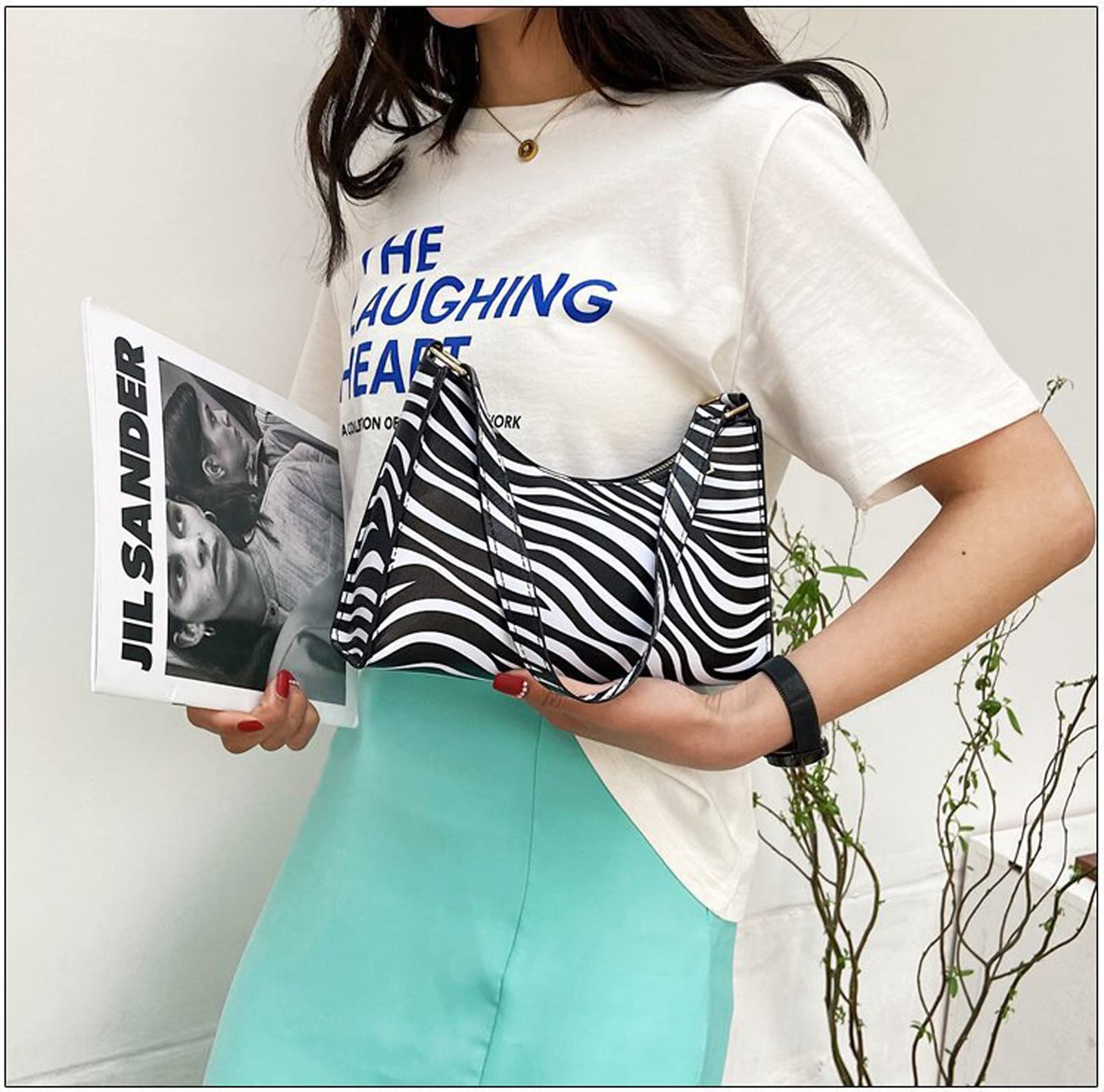 Zebra Print Shoulder Purse for Women, Retro Classic Clutch HandBag Zipper (Zebra Print)