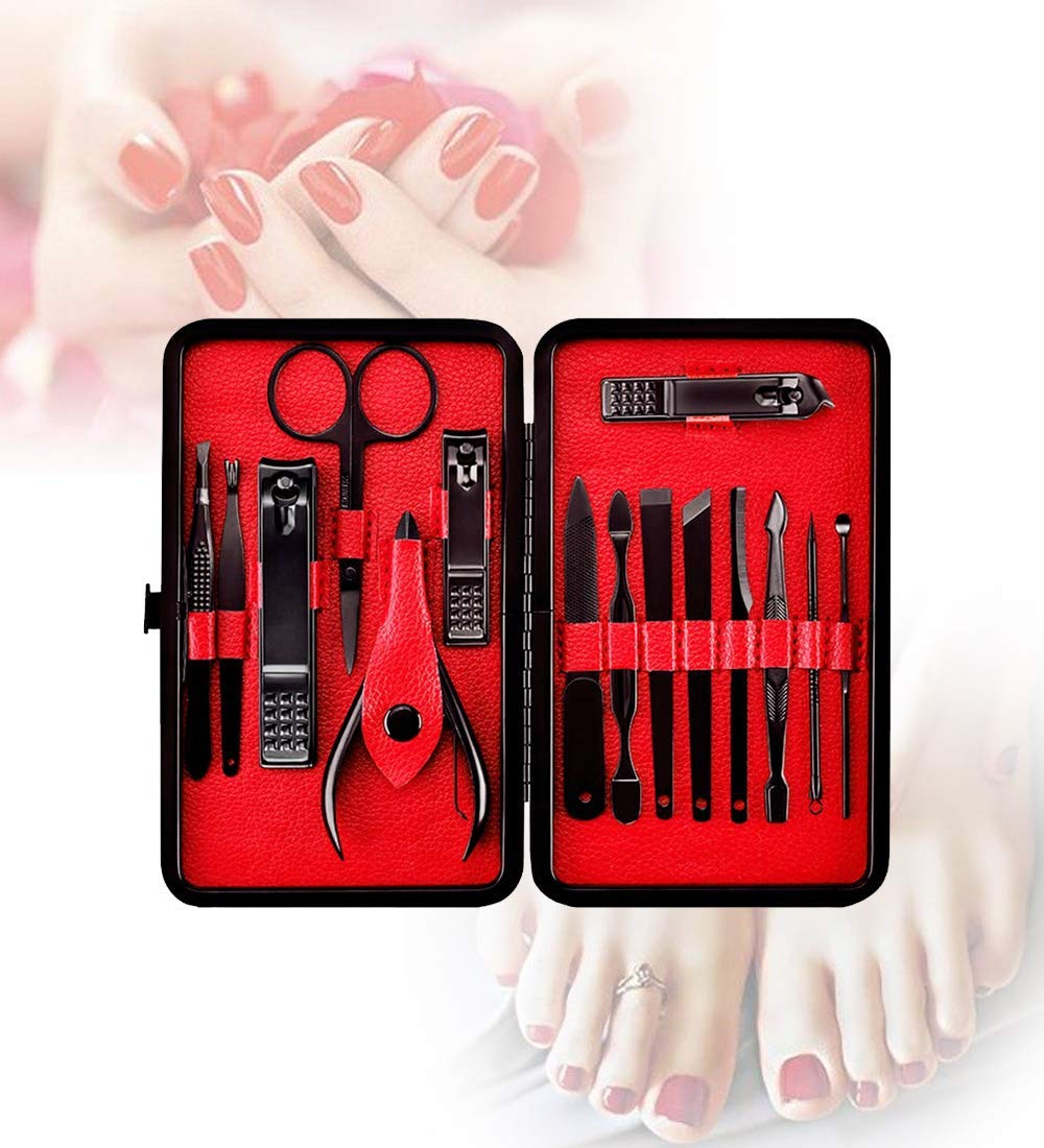 Nail Clippers Sets High Precisio Stainless Steel Nail Cutter Pedicure Kit Nail File Sharp Nail Scissors and Clipper Manicure Pedicure Kit Fingernails & Toenails with Portable stylish case (Black)