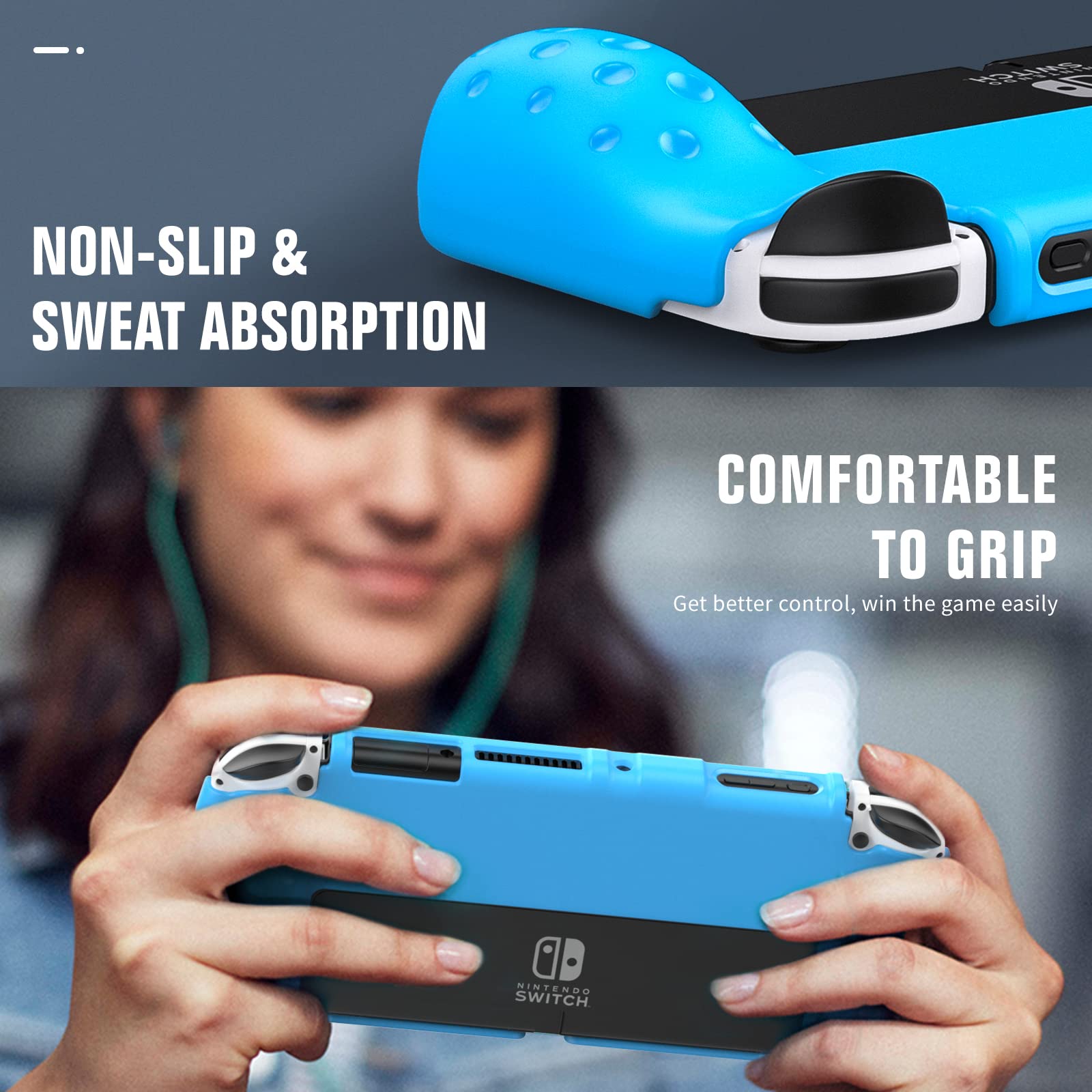 TiMOVO Switch Case Compatible with Nintendo Switch OLED Model 2021, One-Piece Anti-Scratch Protective Cover Shock-Absorption, Ergonomic Grip of Back with TPU Concave Bulge Design Fit Switch OLED, Blue
