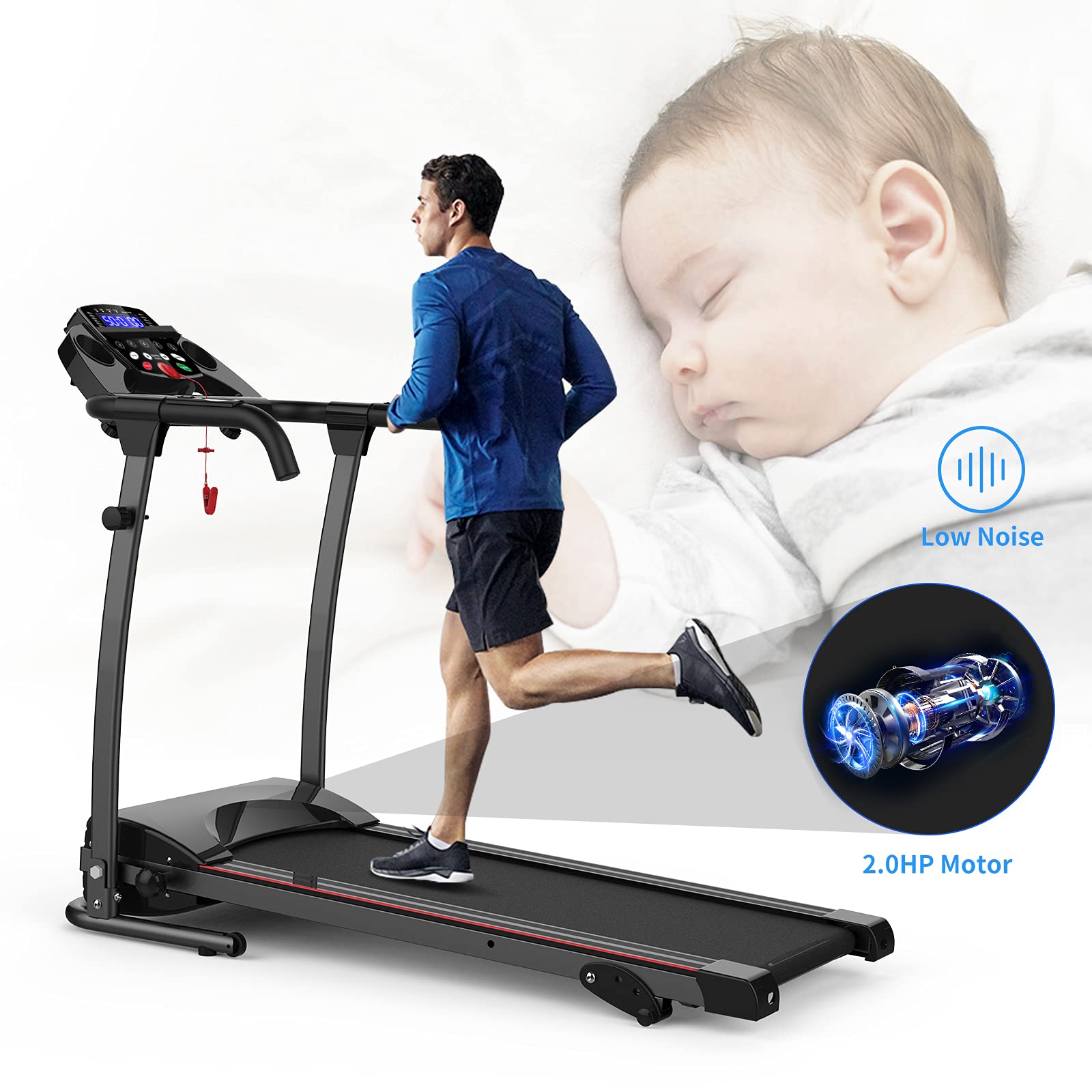 Treadmill Foldable Treadmill for Home Electric Treadmill with Incline Workout Running Machine 3-Level Manual Small Treadmill for Home & Office & Gym