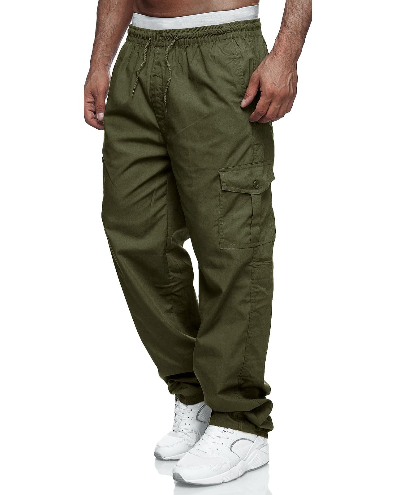 WZIKAI Mens Cargo Pants Relaxed Fit Drawstring Joggers Sweatpants for Men Workout Casual Long Trousers Army Green XXL