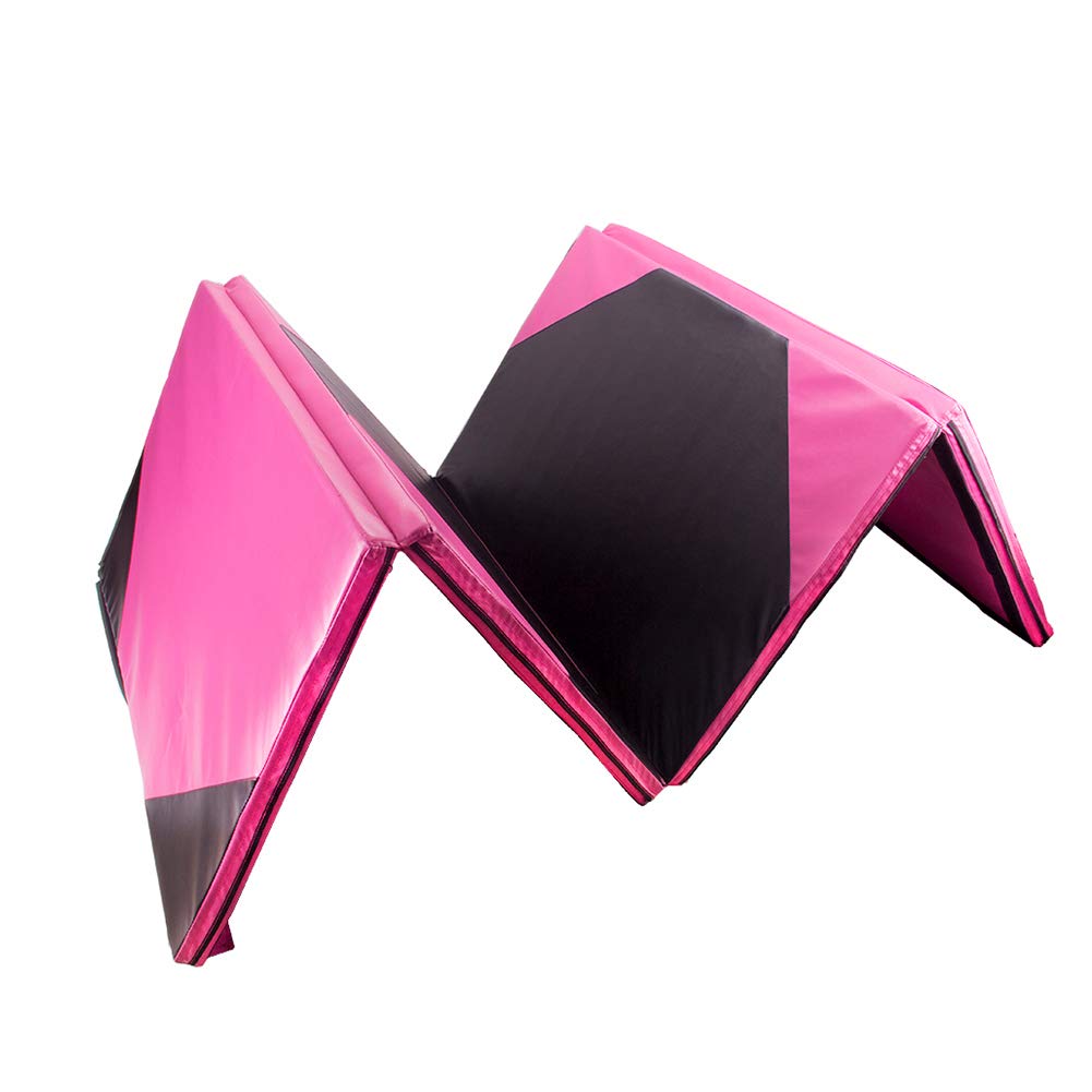 Polar Aurora 4'x8'x2 Thick Folding Panel Gymnastics Gym Exercise Aerobics Mats Stretching Fitness Yoga (Pink-Black)