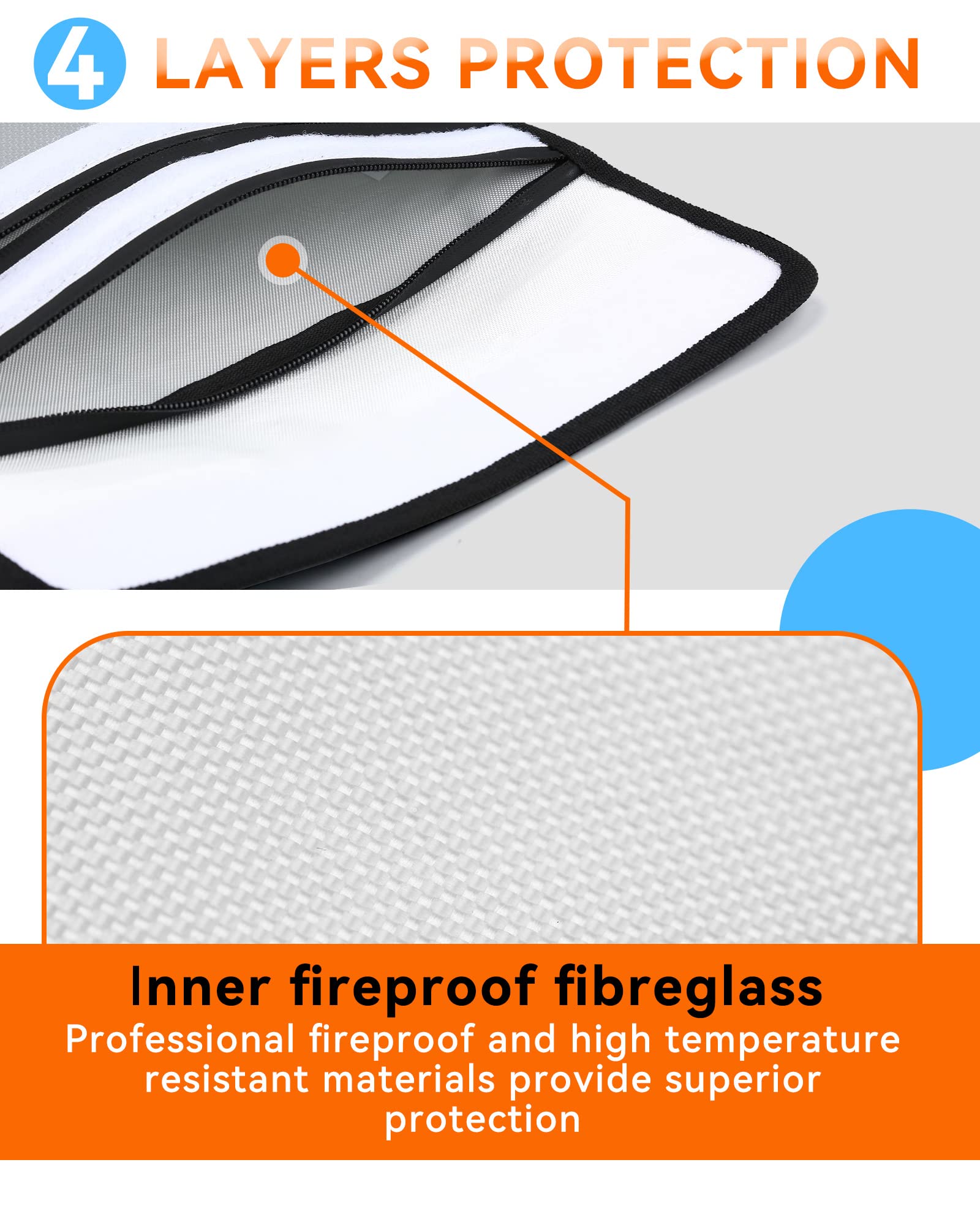 Two Pockets Fireproof Document Bag(13.5'' x 9.5''), Waterproof Folder Money Bag, Fireproof Safe Storage Pouch with Zipper for A4 Size Document Holder, File, Cash, Tablet, Passport and Valuables