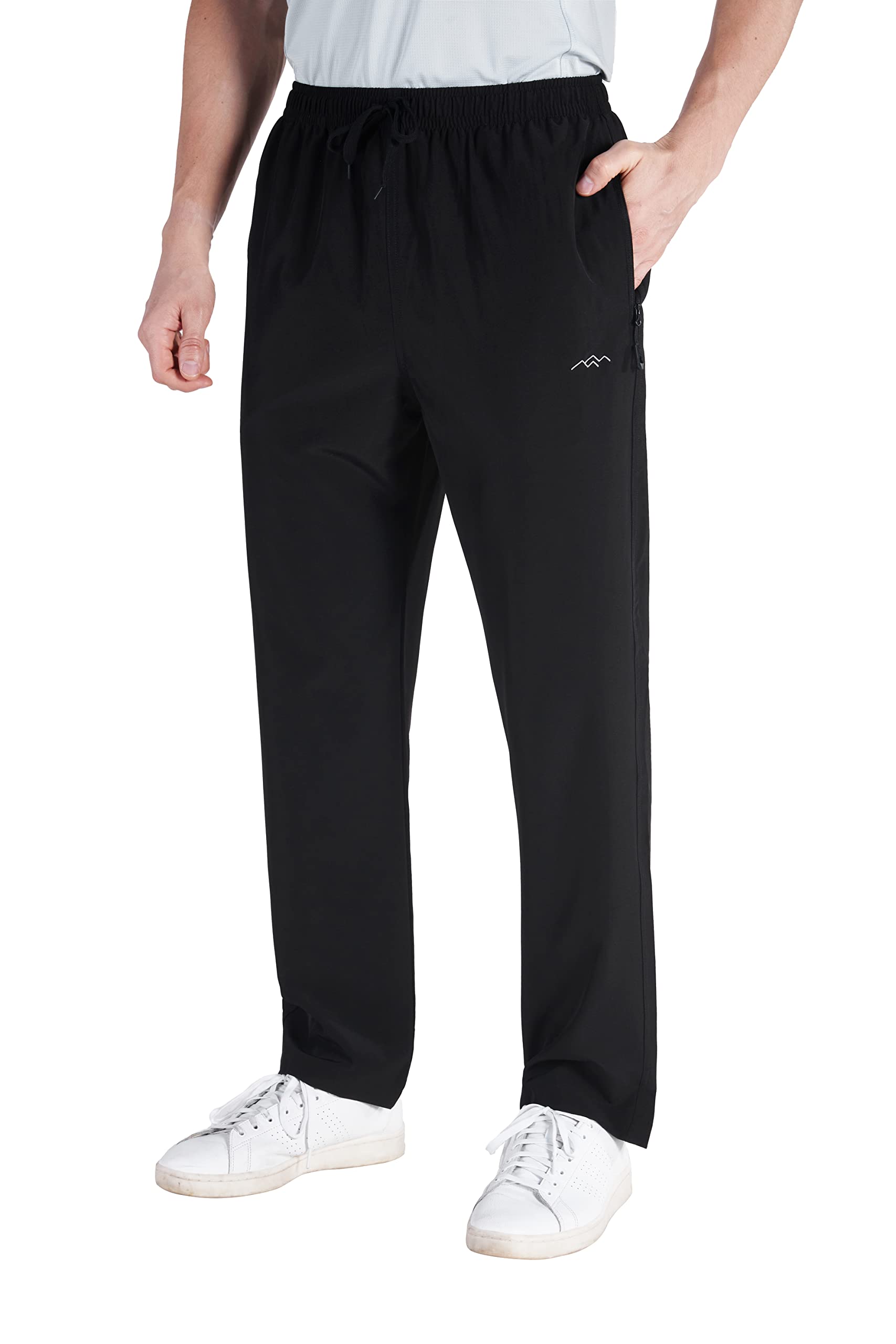 TRAILSIDE SUPPLY CO.Men's Workout Athletic Pants Elastic Waist Jogging Running Pants for Men with Zipper Pockets,Black, L