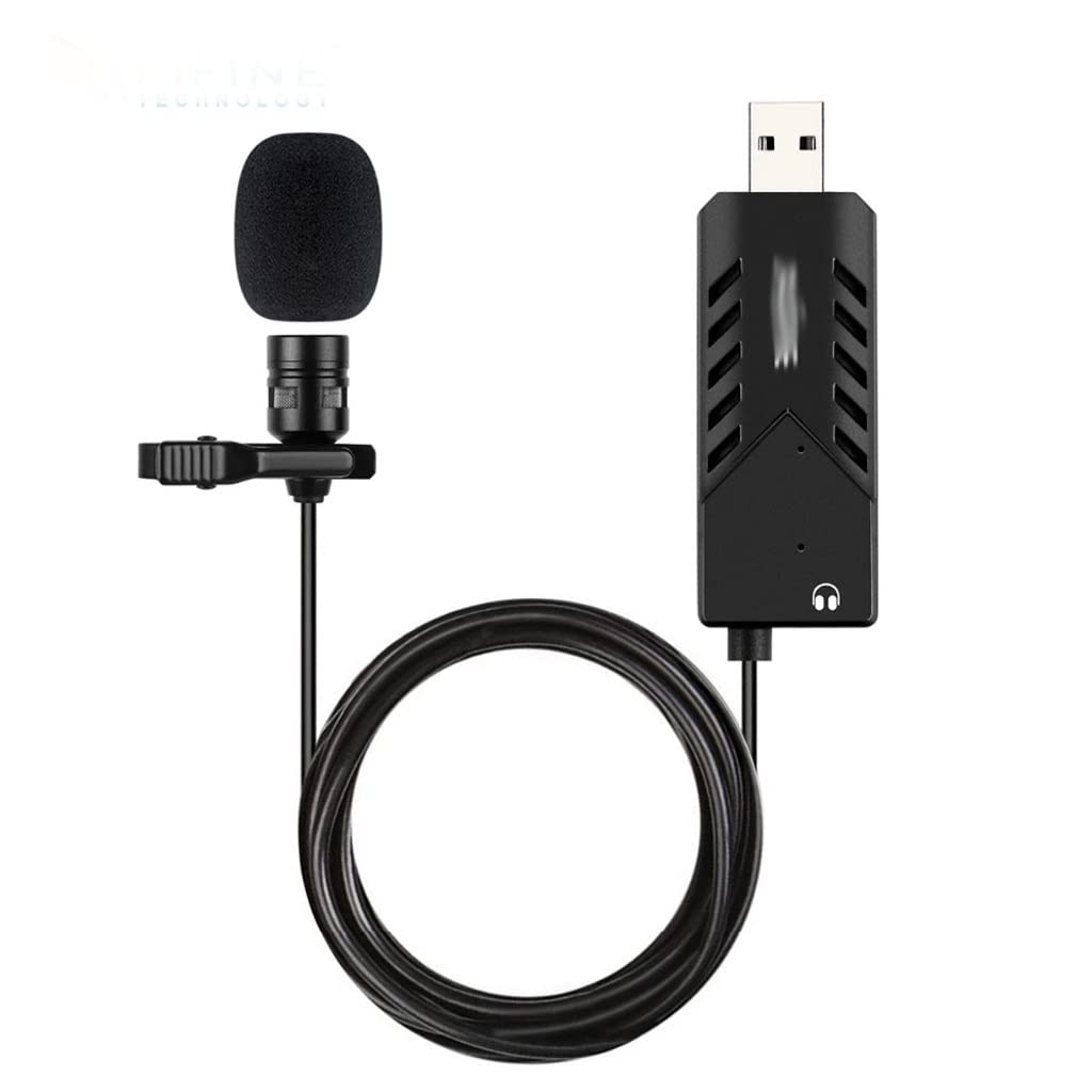 ZSEDP Lavalier Clip-on Cardioid Condenser Computer Mic Pluging and Play USB Microphone with Sound Card for PC