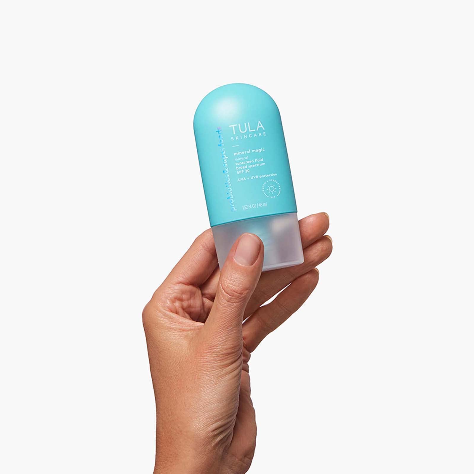 TULA Skin Care Mineral Magic - Mineral Sunscreen Fluid Broad Spectrum SPF 30 - Provides UVA + UVB Protection, Non-Greasy, Weightless Feel, 1.52 fl oz.