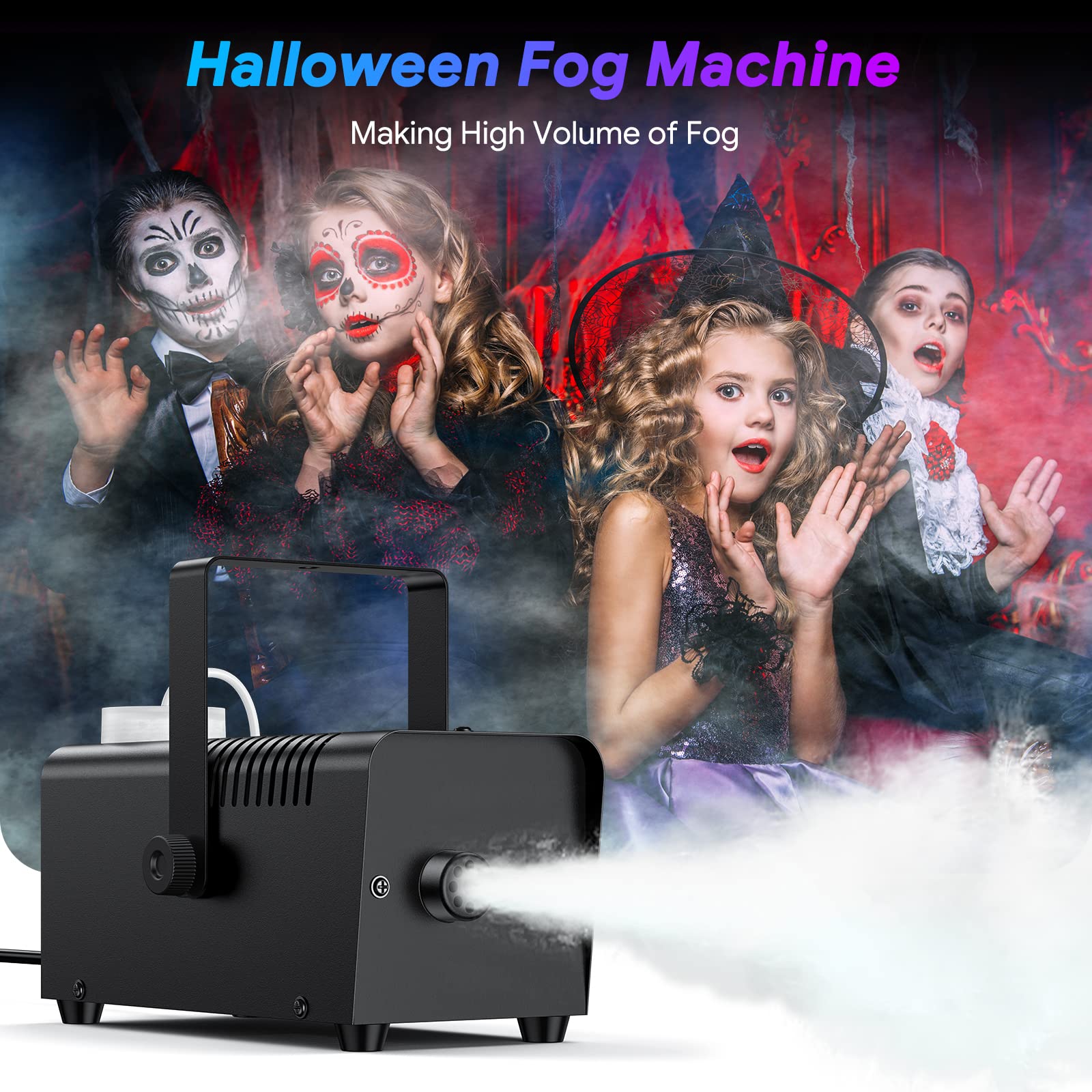 Transifun Fog Machine Outdoor with Wired Remote Control, Portable Smoke Machine 400W, One-Click Auto Spray Smoke Maker for Halloween Christmas Parties Weddings