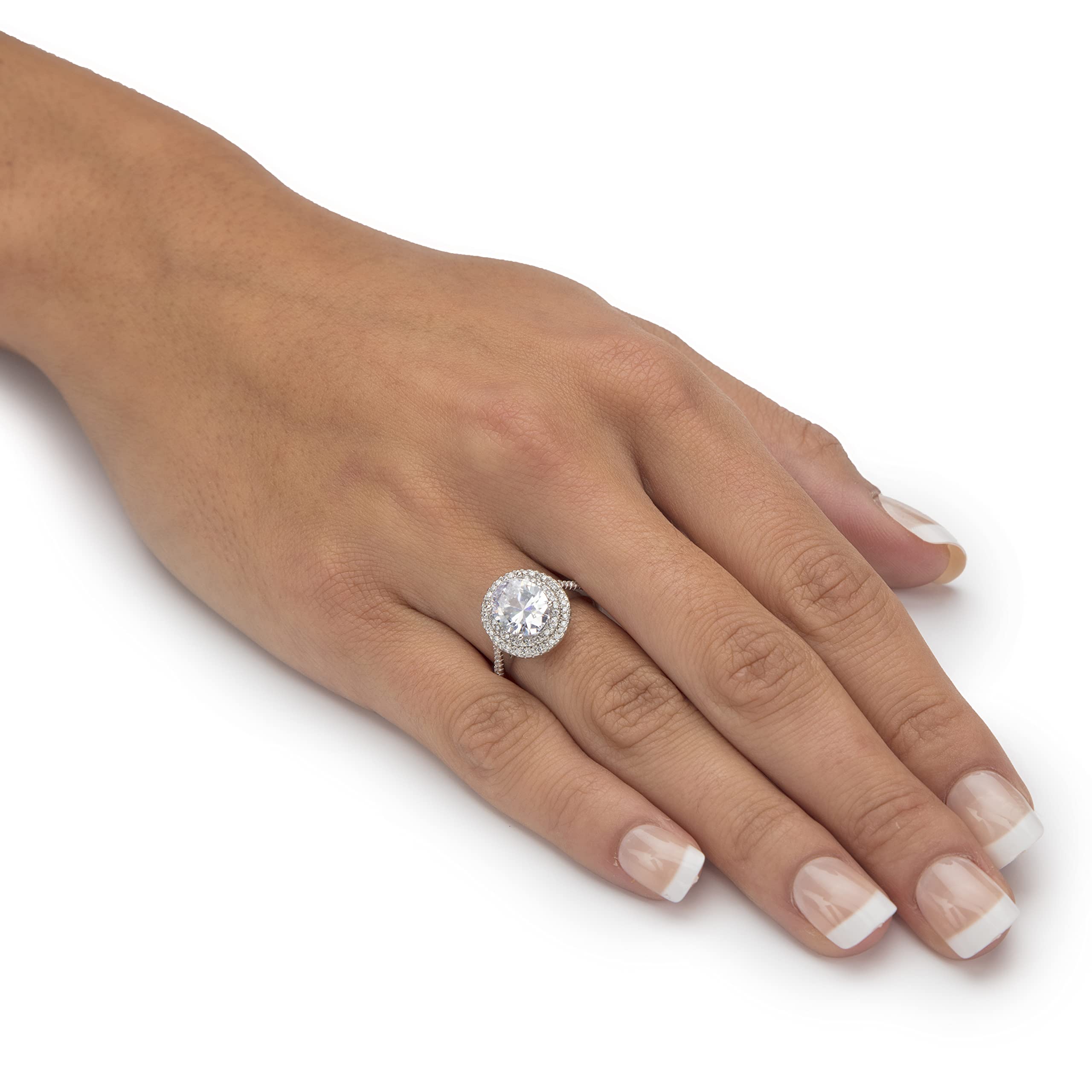 PalmBeach Platinum-plated Sterling Silver Oval Cut Cubic Zirconia Double Halo Engagement Ring Sizes 6-10 Size 8